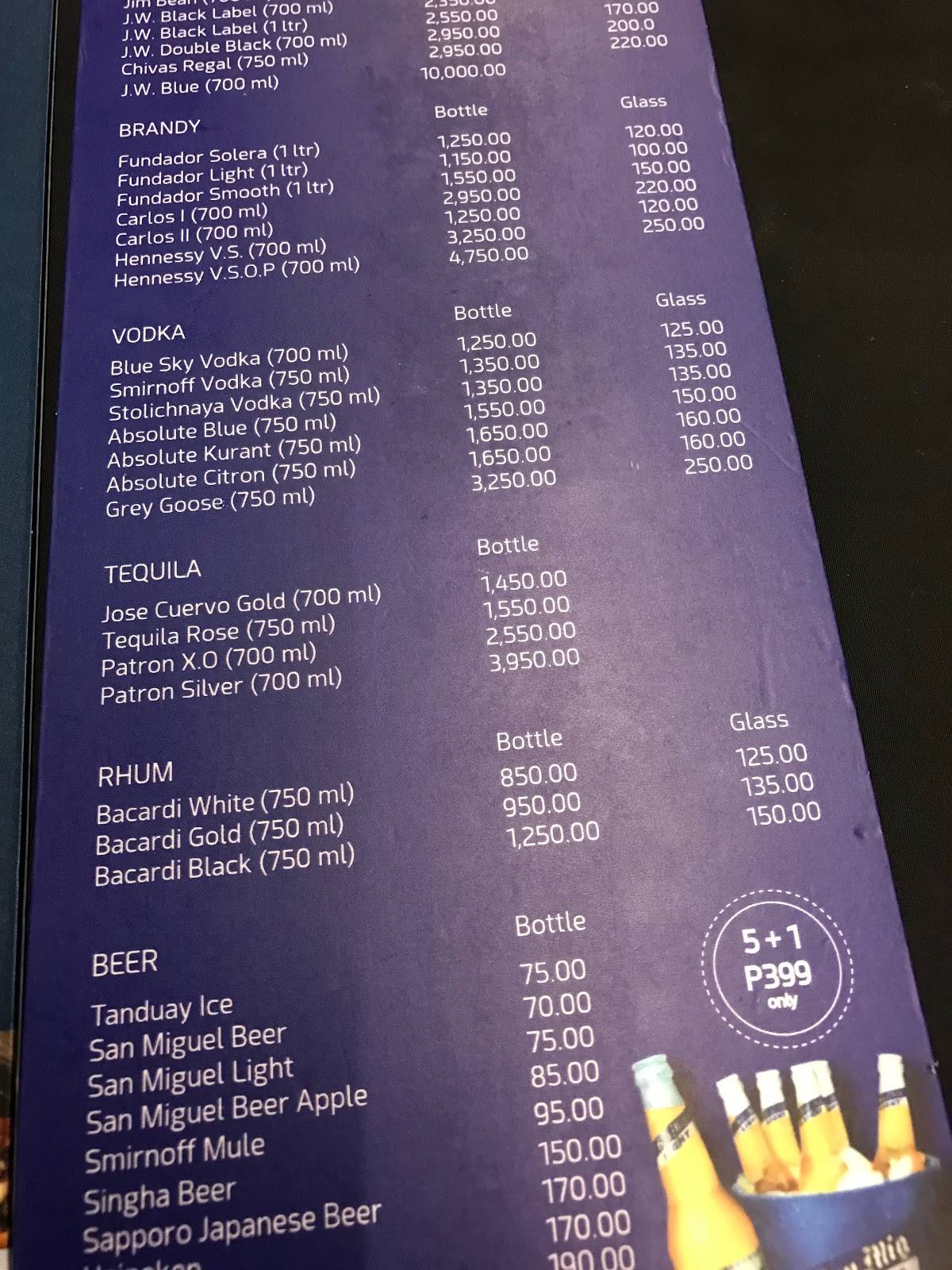 Menu at Blue Elephant restaurant, Cebu City, AppleOne Equicom Tower