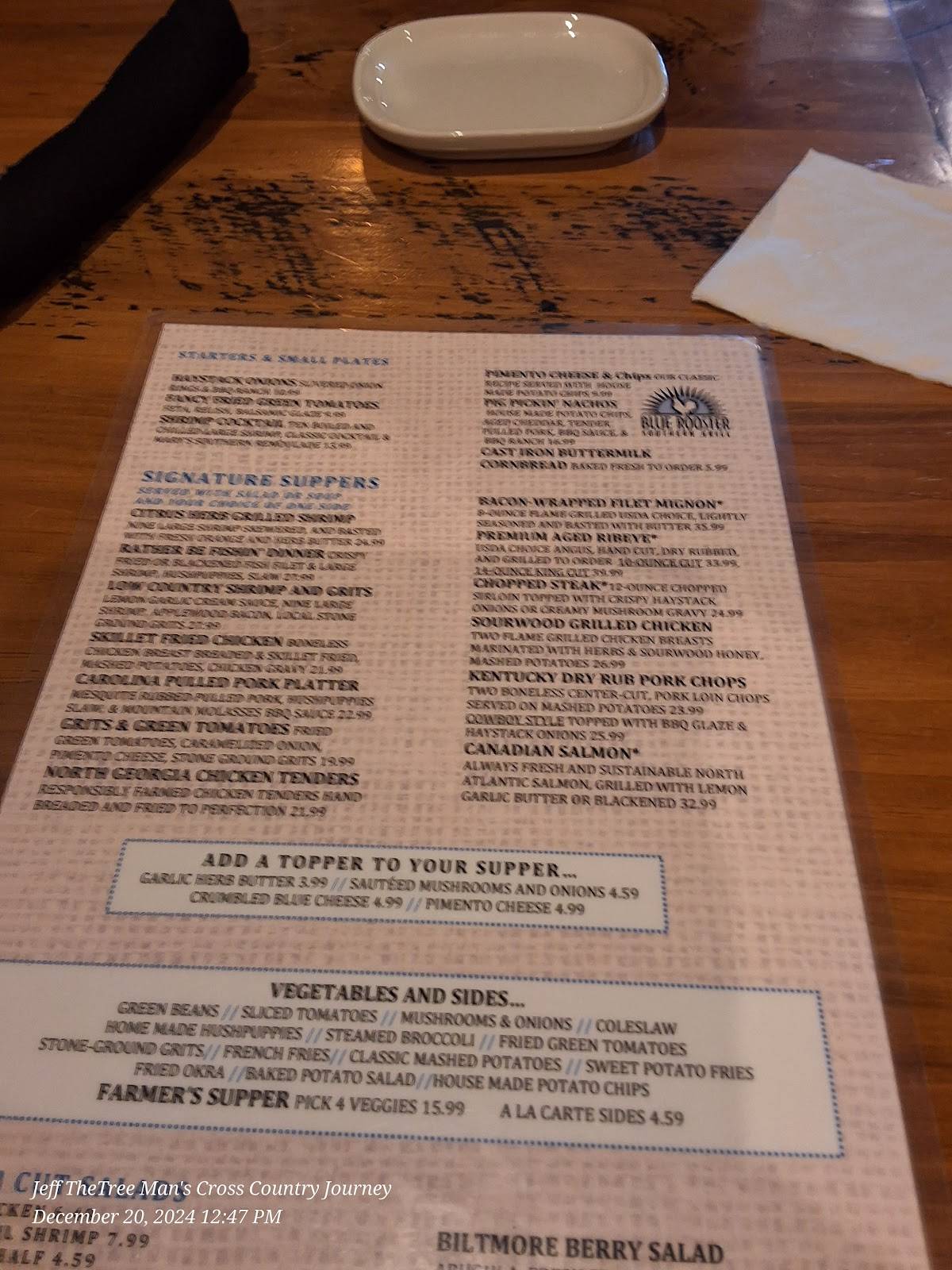 Menu at Blue Rooster Southern Grill restaurant, Lake Junaluska