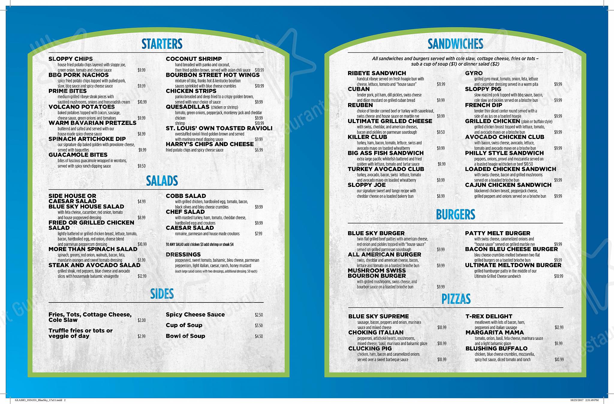 Menu at Blue Sky Cafe & Bar, O'Fallon, Winghaven Blvd
