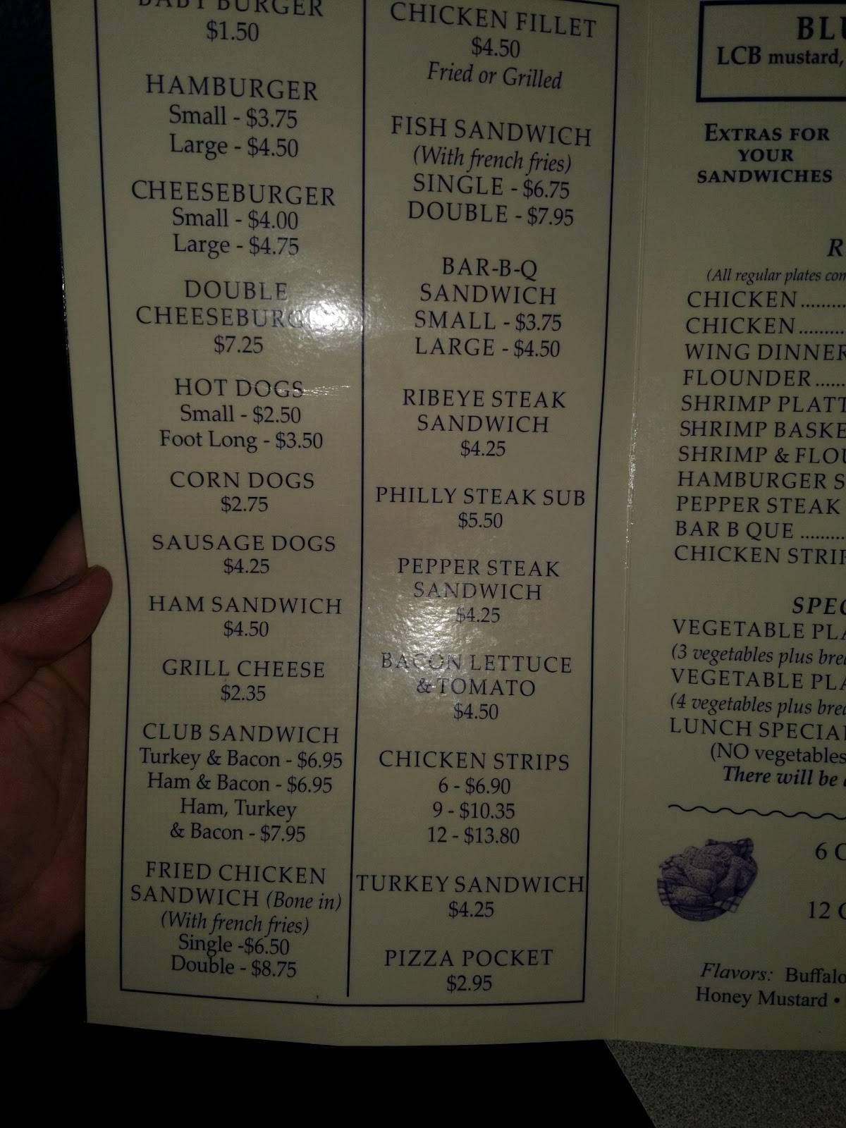 Menu at Blue Top Grill restaurant, Graniteville