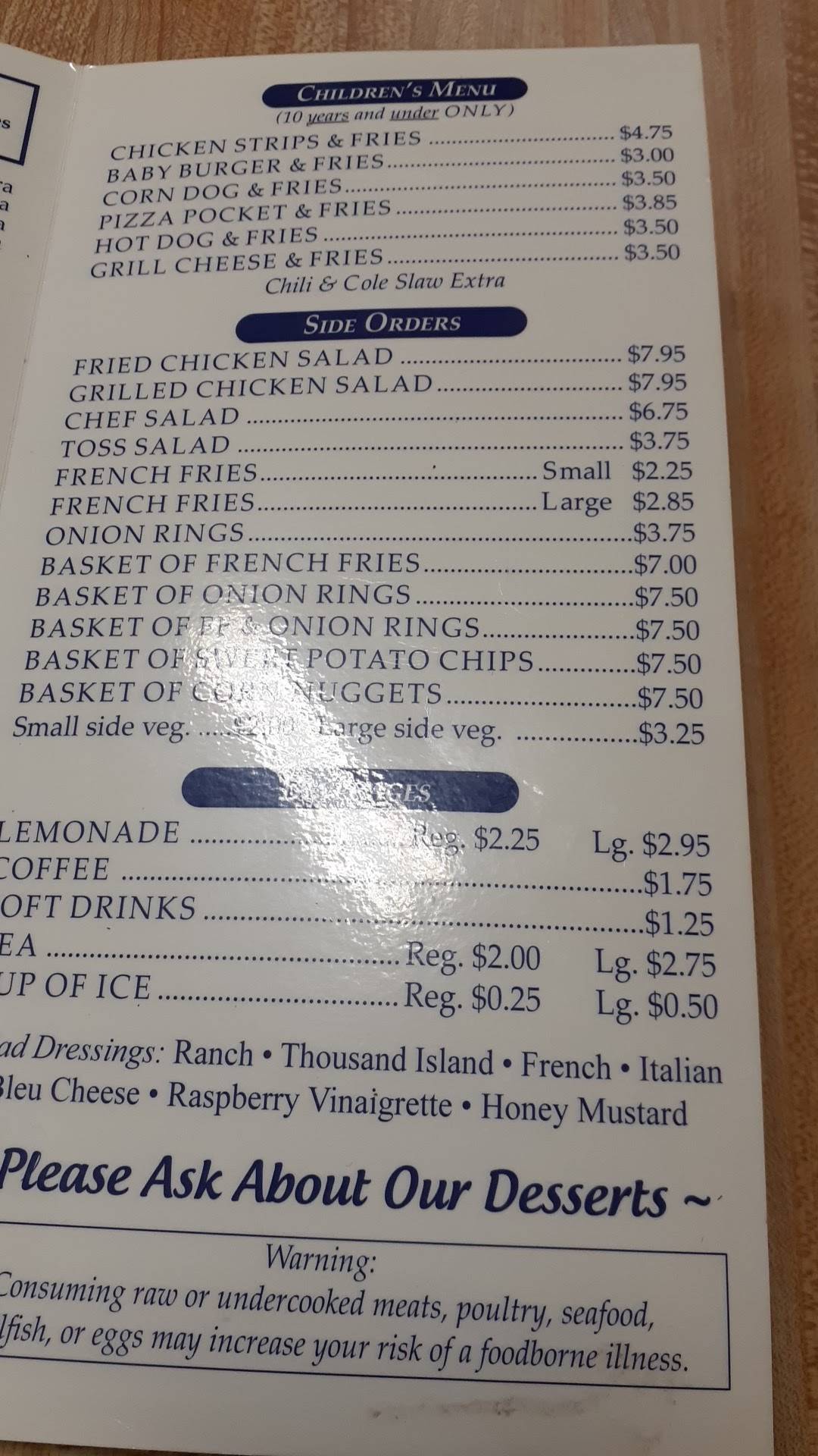 Menu at Blue Top Grill restaurant, Graniteville