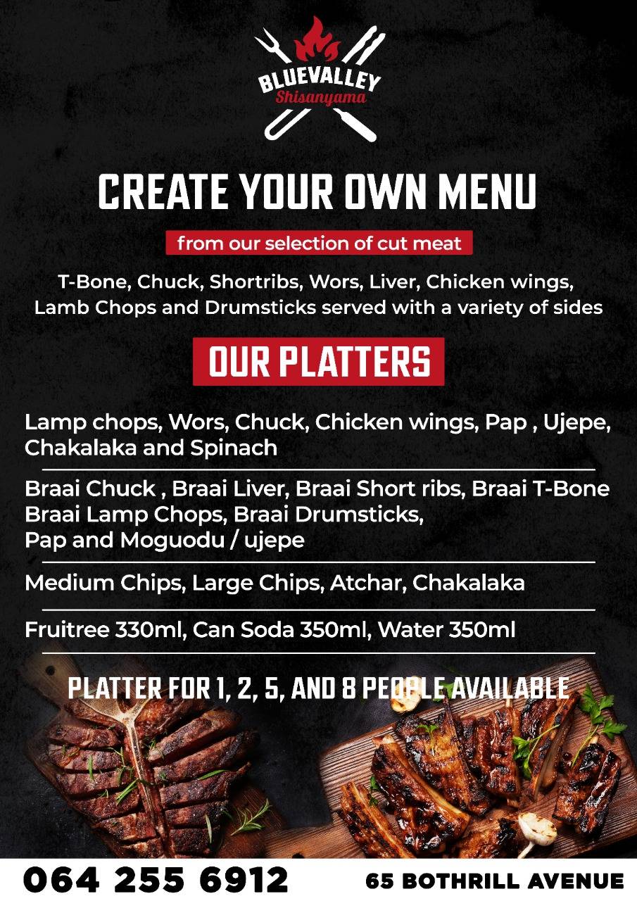 Menu at Blue Valley Shisa Nyama- Takeaway by orders only, Centurion