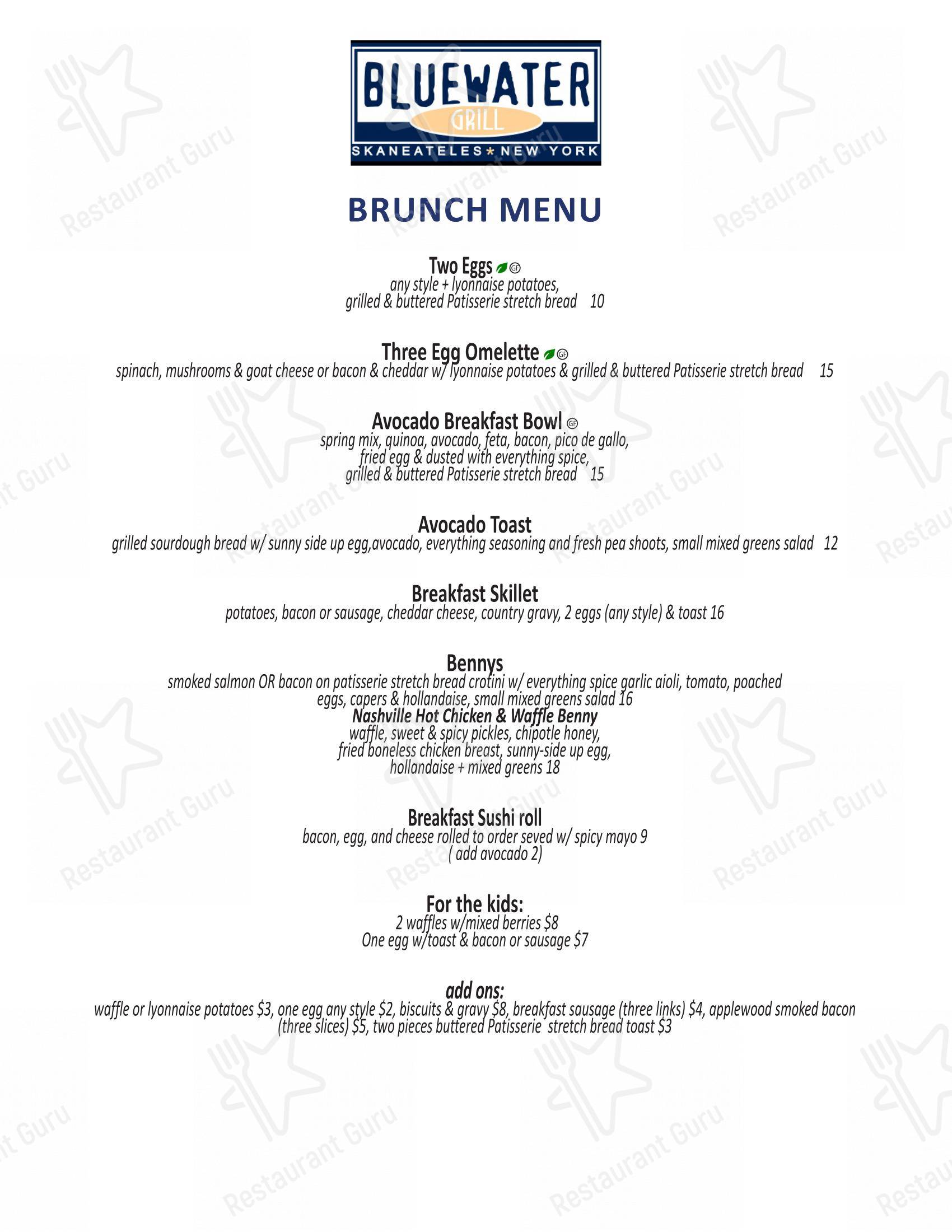 Menu at Blue Water Grill restaurant, Skaneateles