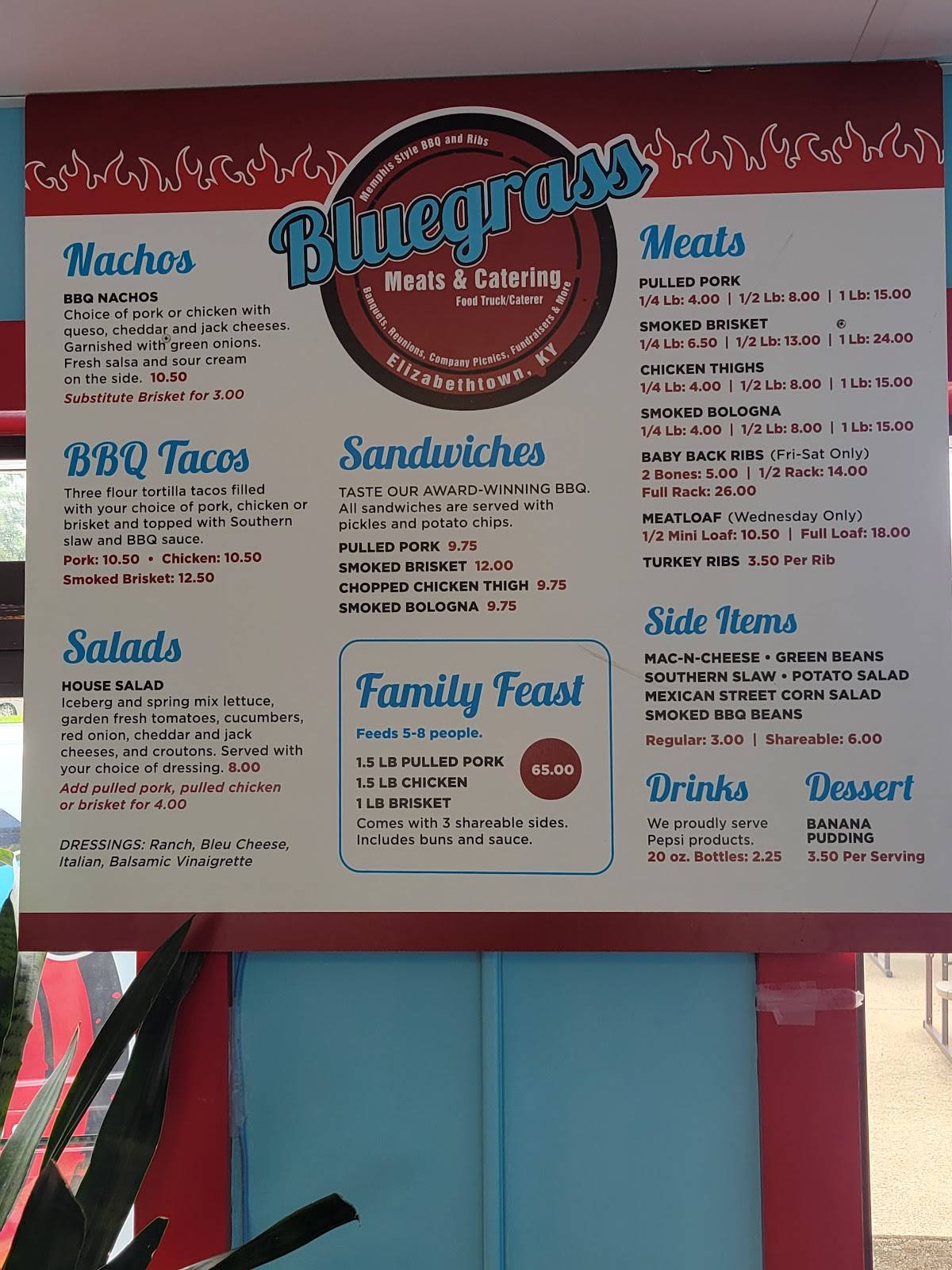 Menu at Bluegrass Meats and Catering restaurant, Elizabethtown