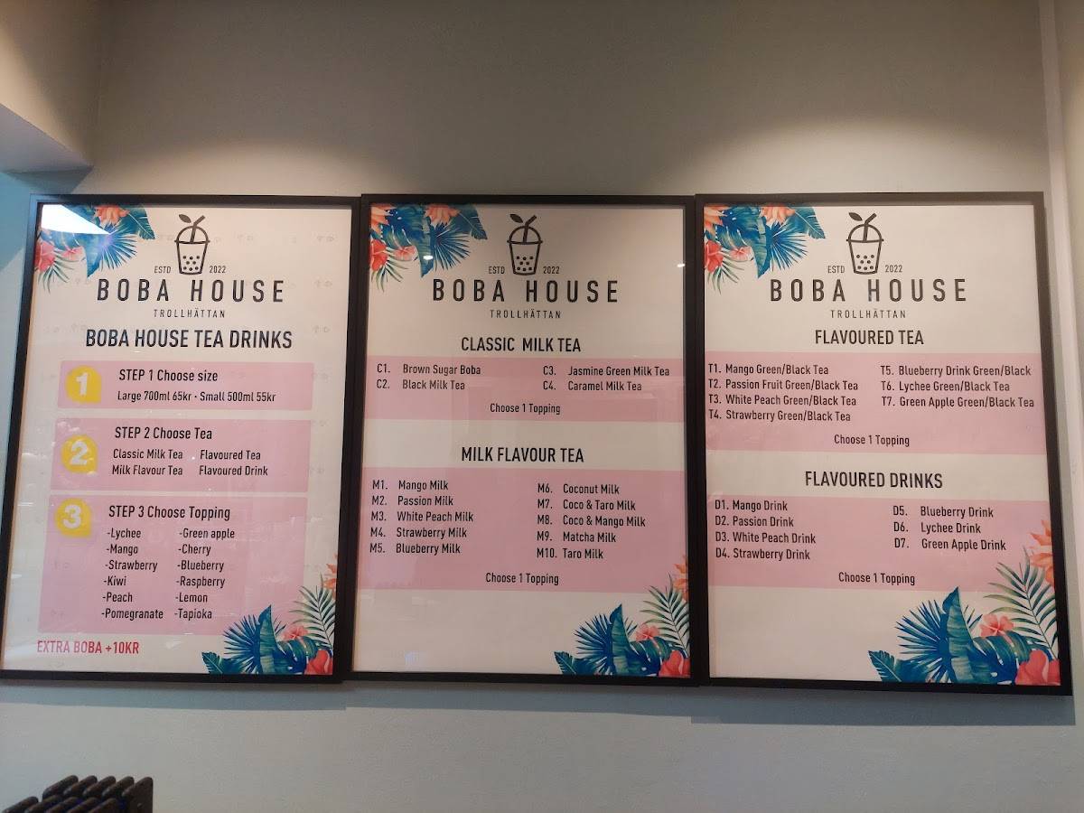 Menu at Boba House Trollhättan cafe, Trollhättan