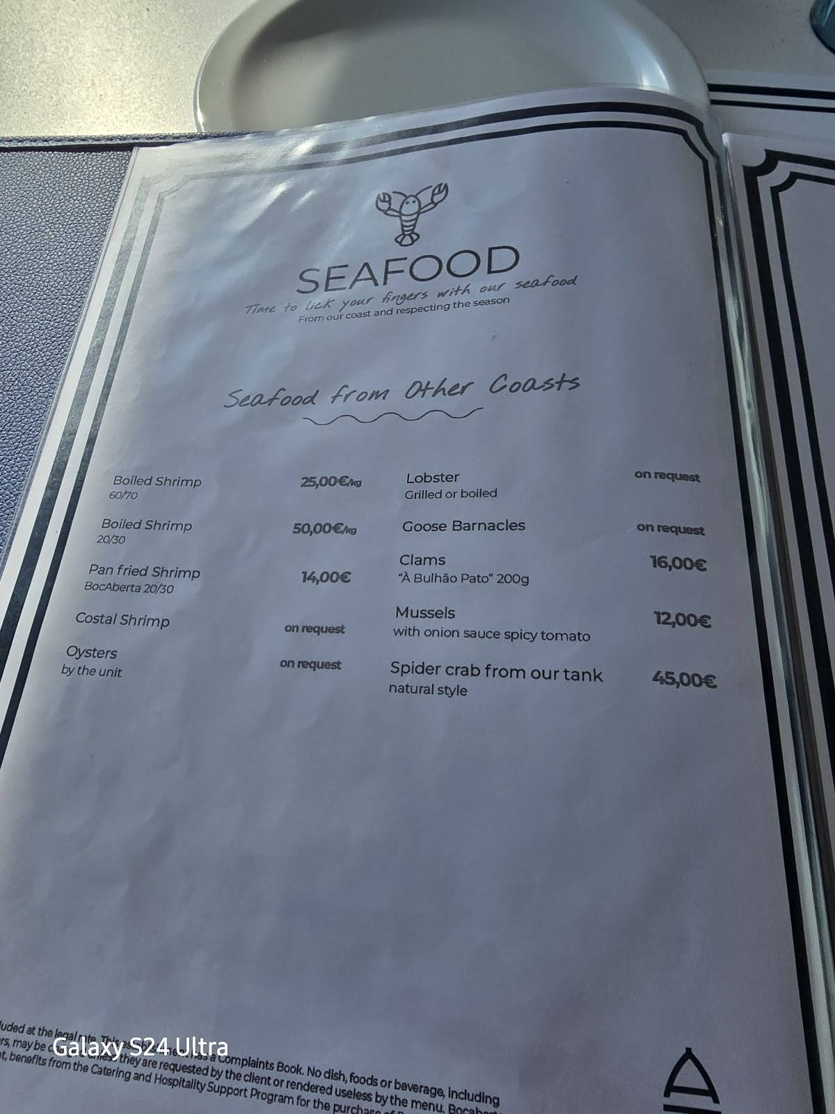 Menu at Boca Aberta restaurant, Lagoa