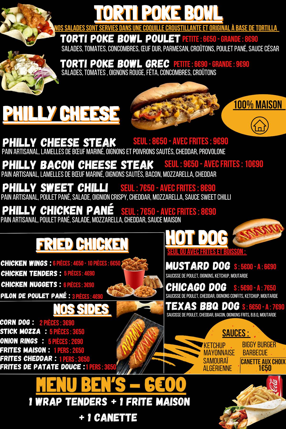Menu au Boci Ben’s - Philly & Burger Orléans - Restaurant Burger ...