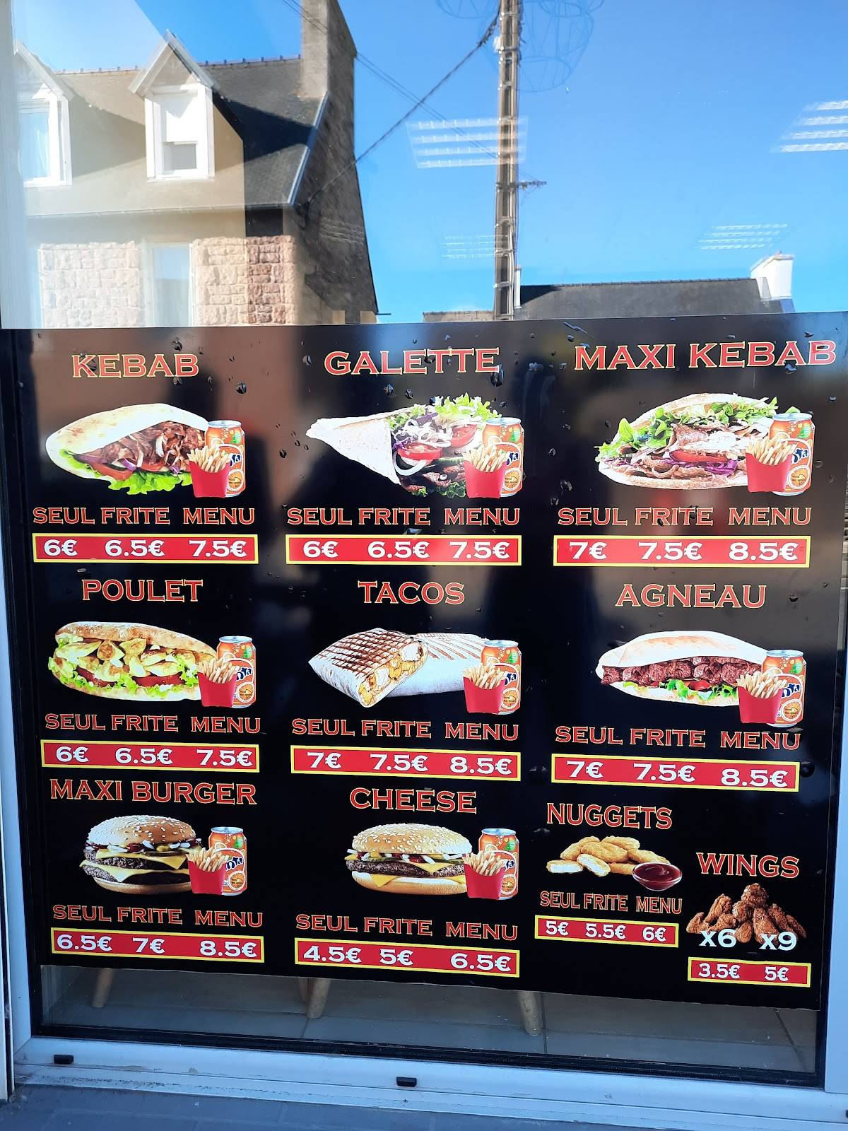 Menu au Bodrum Kebab restaurant, Plestin-les-Grèves