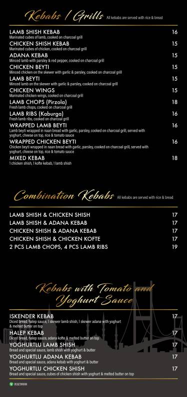 Menu at Bogaz Turkish Restaurant, Rayleigh