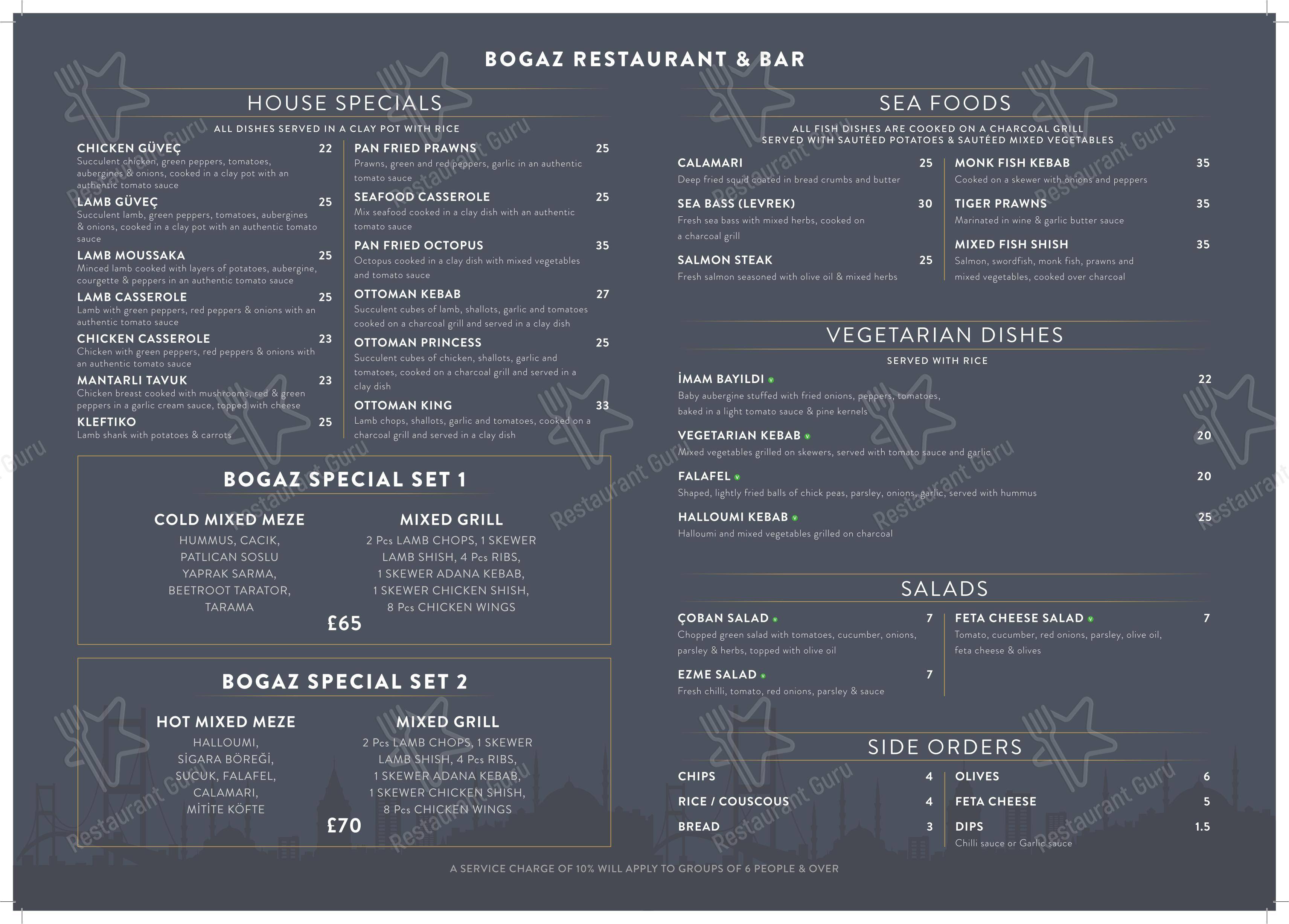 Menu at Bogaz Turkish Restaurant, Rayleigh