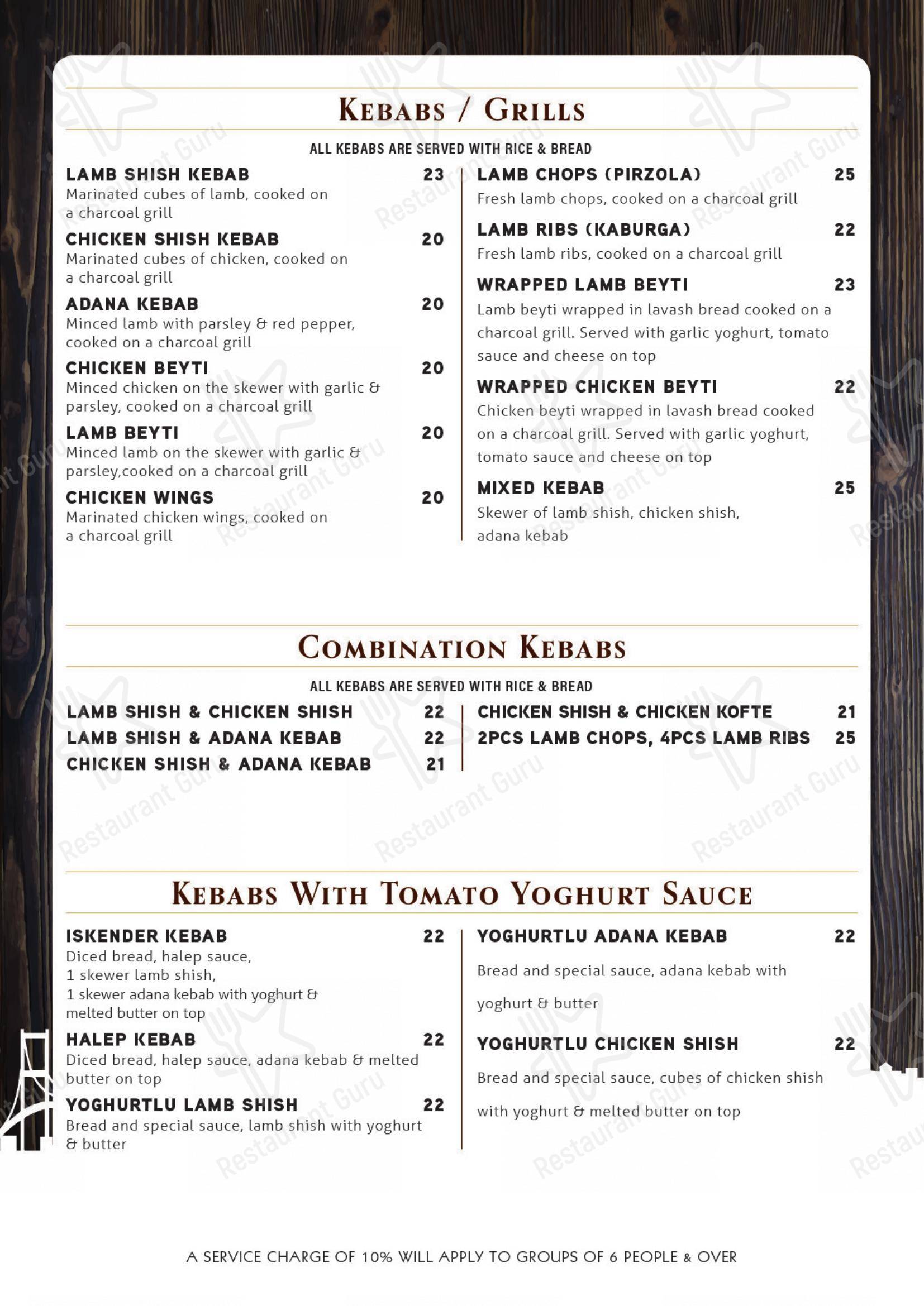 Menu at Bogaz Turkish Restaurant, Rayleigh