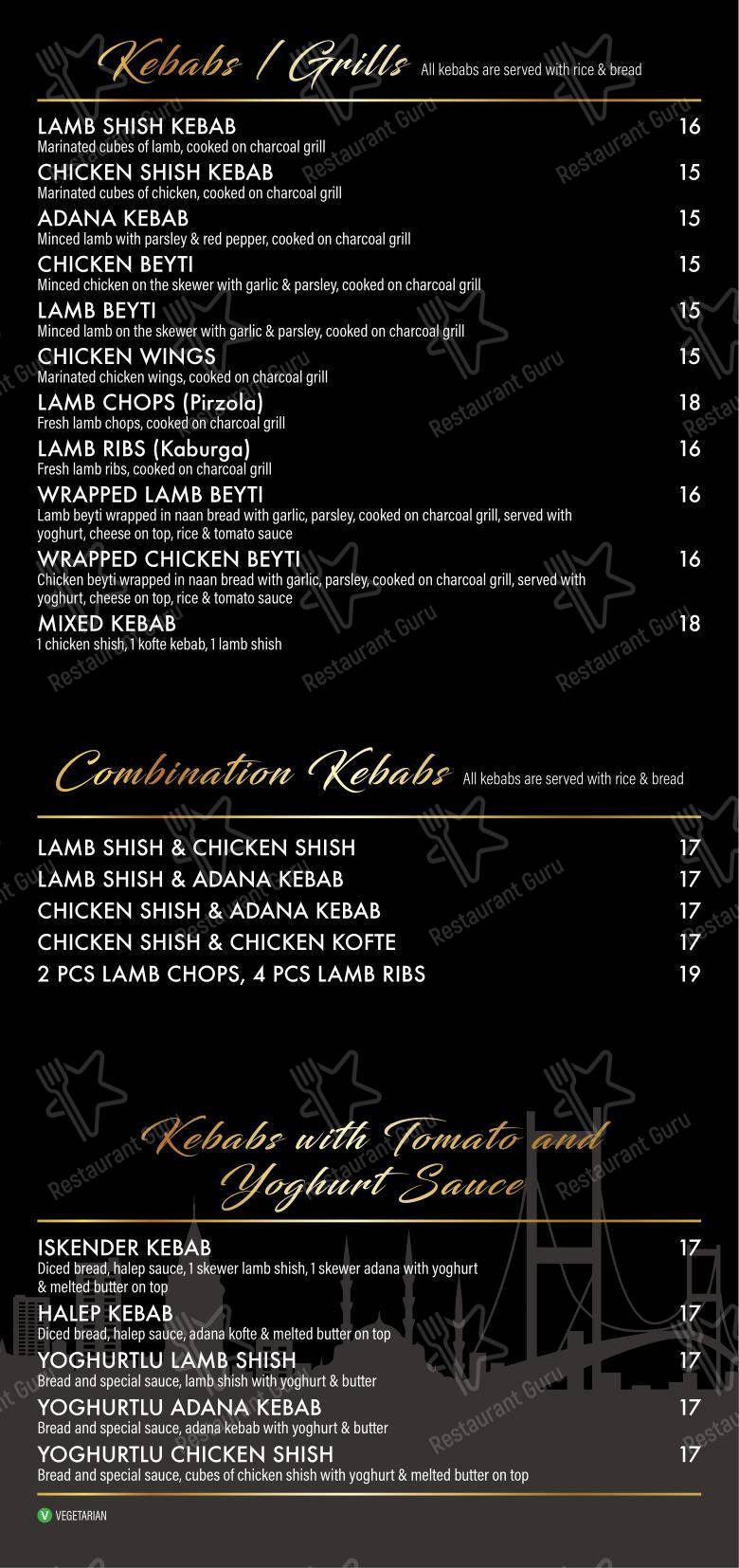 Menu at Bogaz Turkish Restaurant, Rayleigh