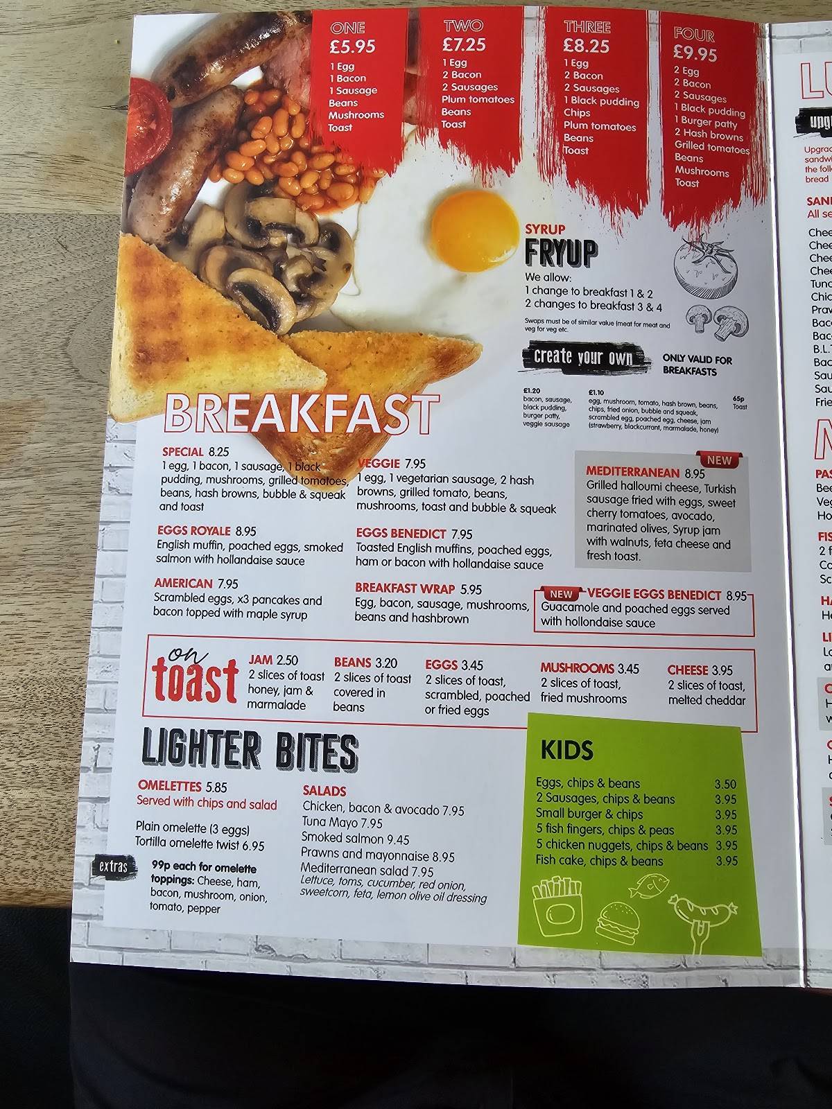 Menu at Syrup cafe, Bognor Regis