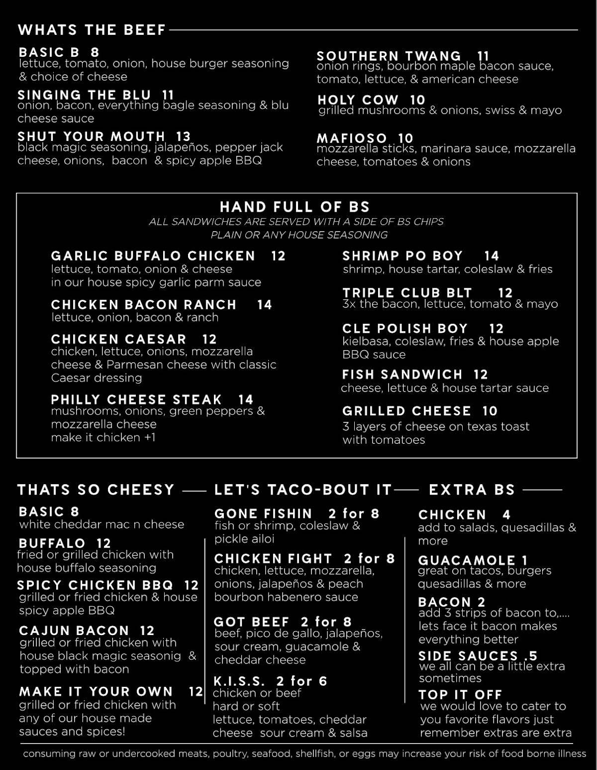 Menu at Bogside Pub, Willowick