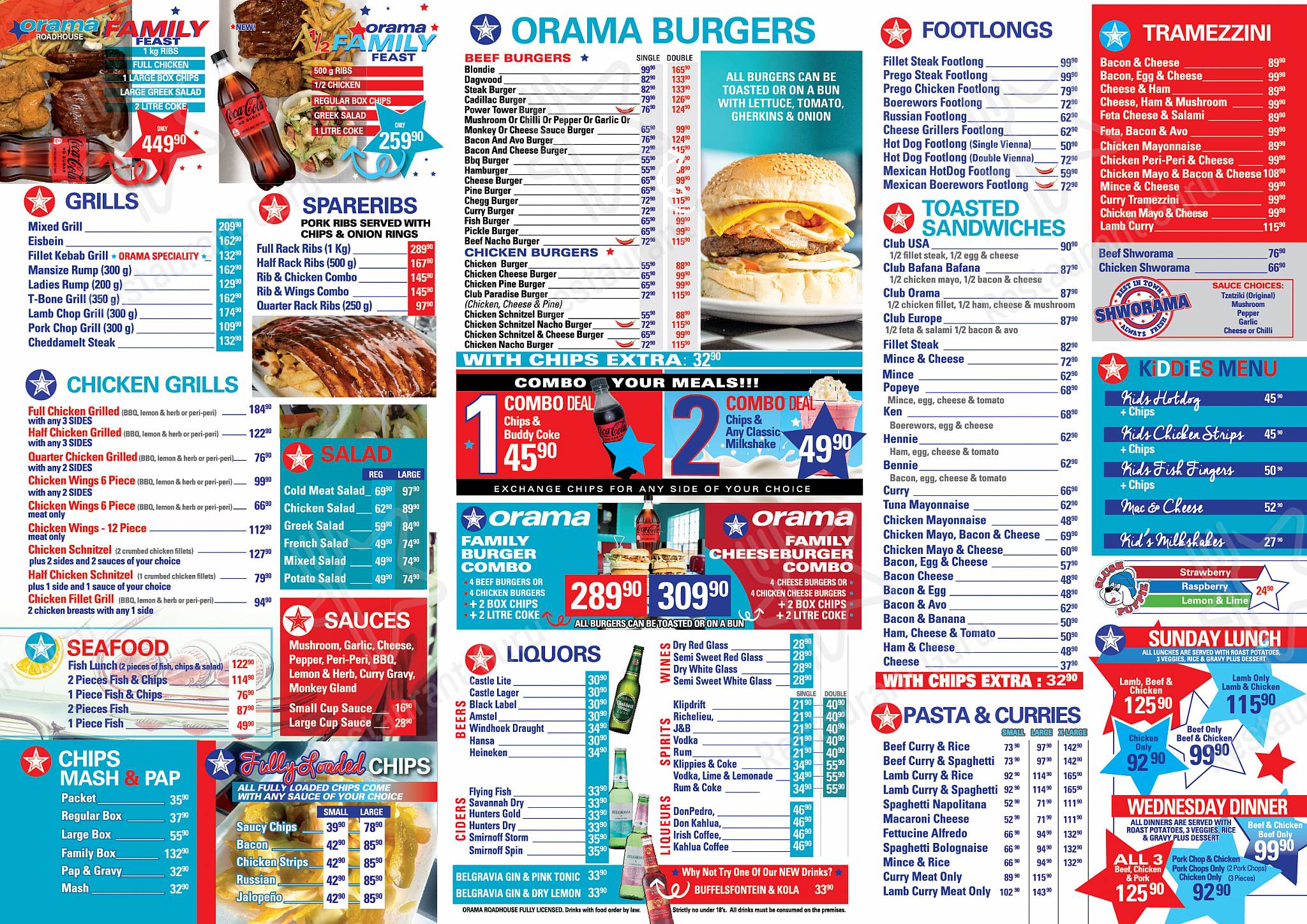 Menu at Orama Roadhouse restaurant, Boksburg