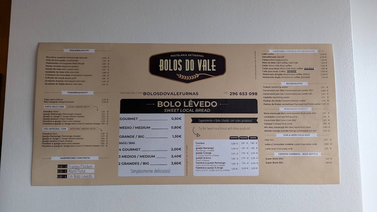 Menu at Bolos do Vale - Bolo Lêvedo - O Autêntico fast food, Ponta Delgada