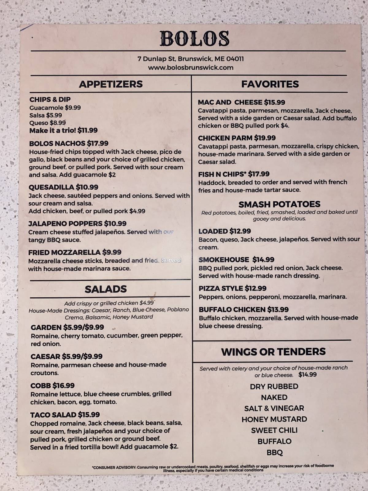 Menu at Tonic at Bolos pub & bar, Brunswick