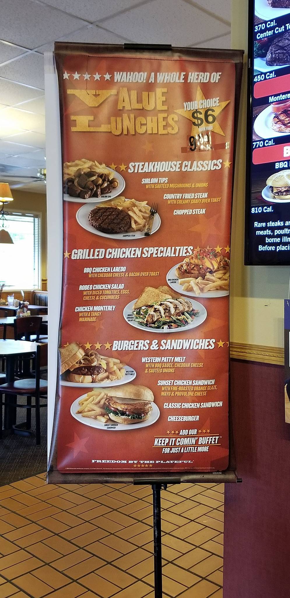 Menu at Bonanza steakhouse, Lebanon, Main St