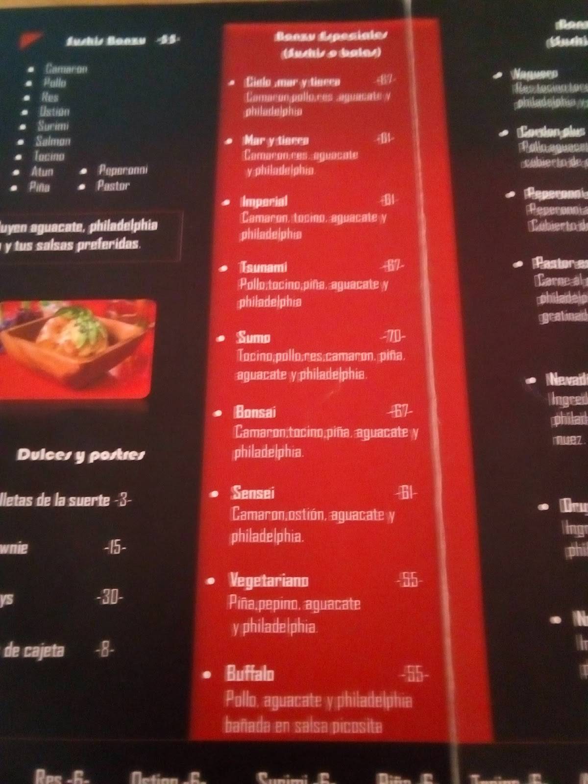 Carta del restaurante Bonzu Sushi House, Chihuahua, Perif. del la ...