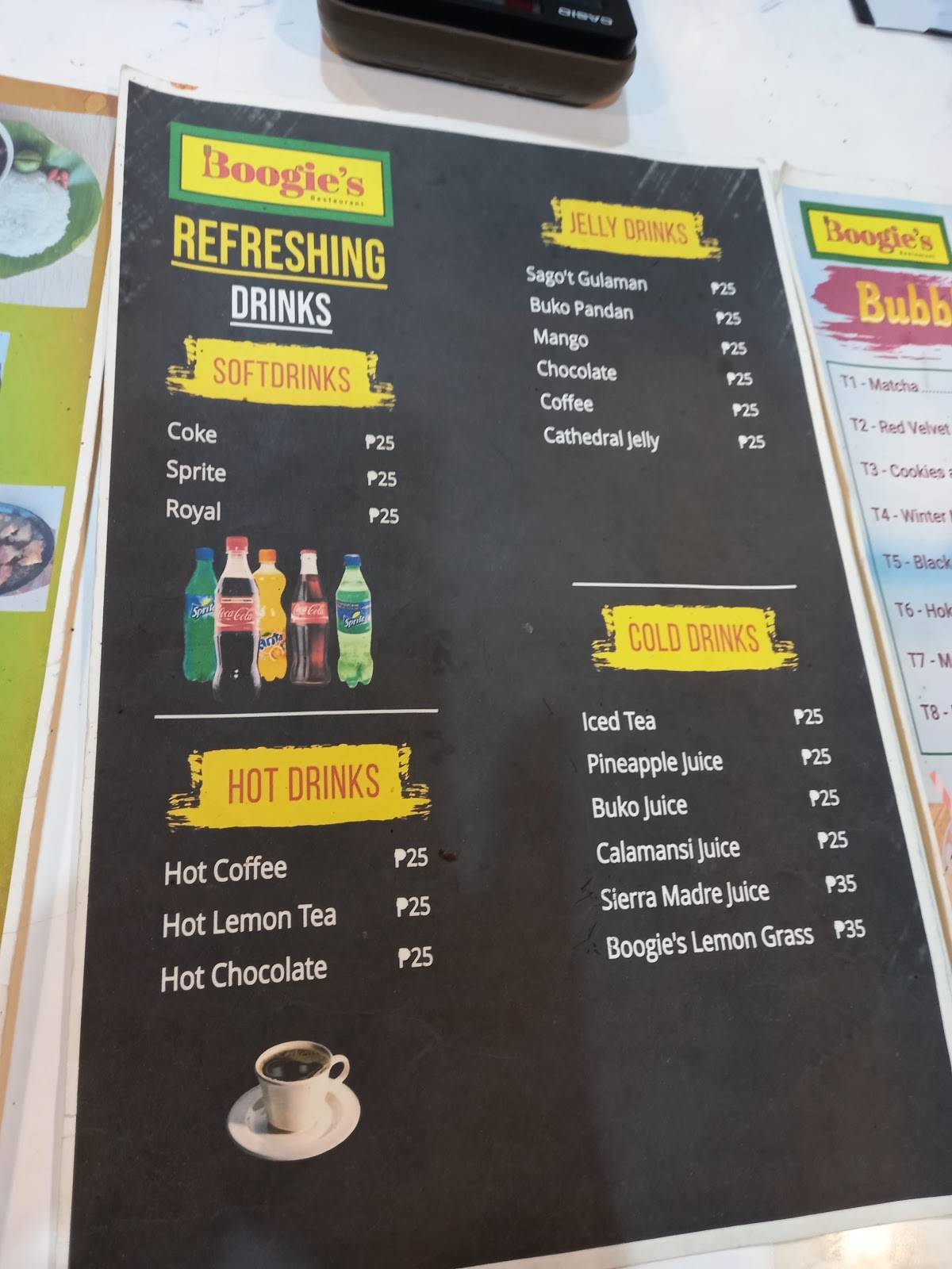 Menu at Boogie's Restaurant, Maria Aurora