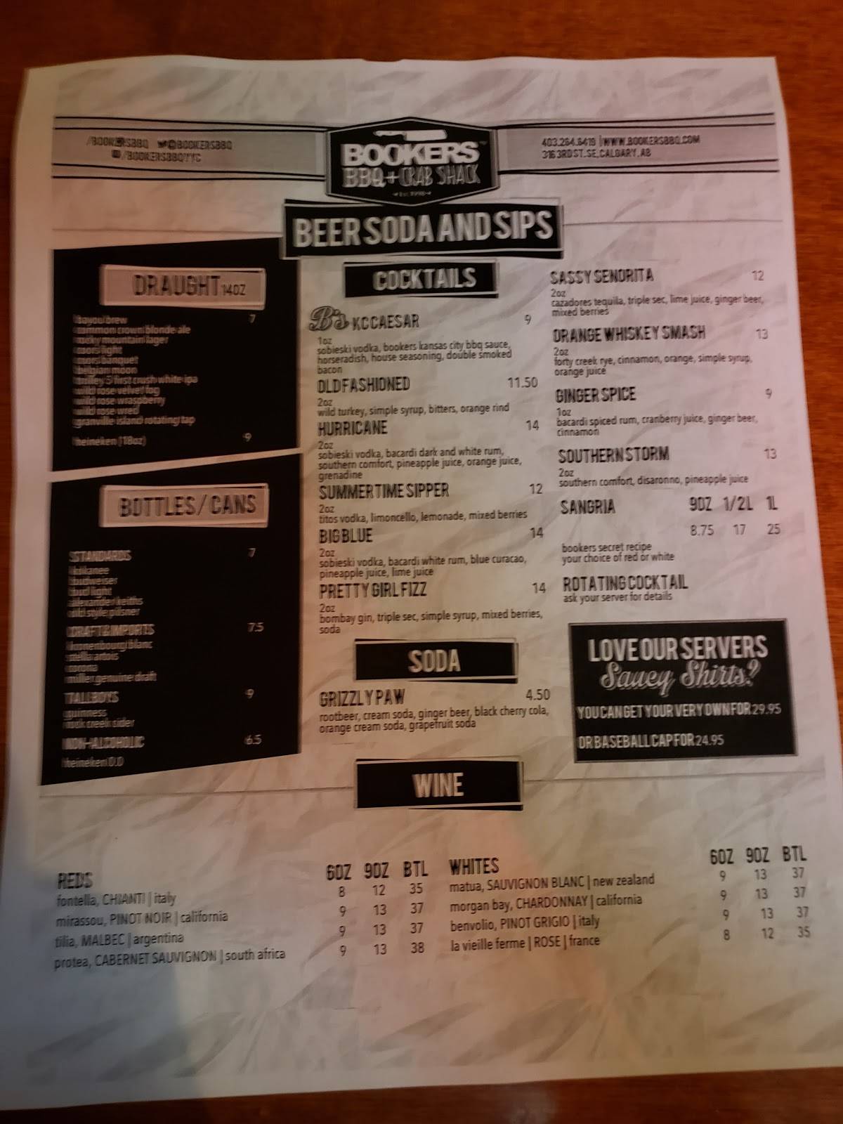 Menu at Booker's BBQ Grill and Crab Shack, Calgary