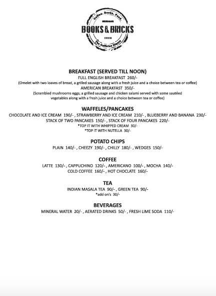 Menu at Books & Bricks Cafe, Srinagar
