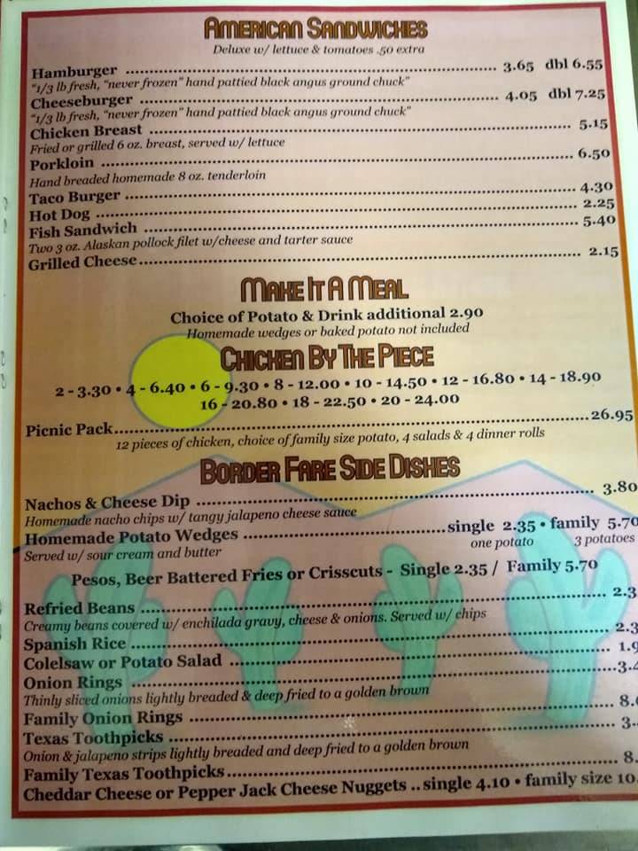 Menu at Border Fare Restaurant, Harlan