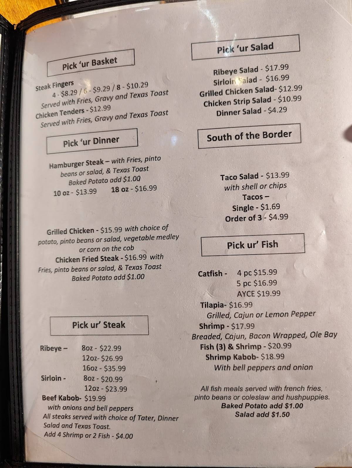 Menu at Borderline Cafe, Powderly