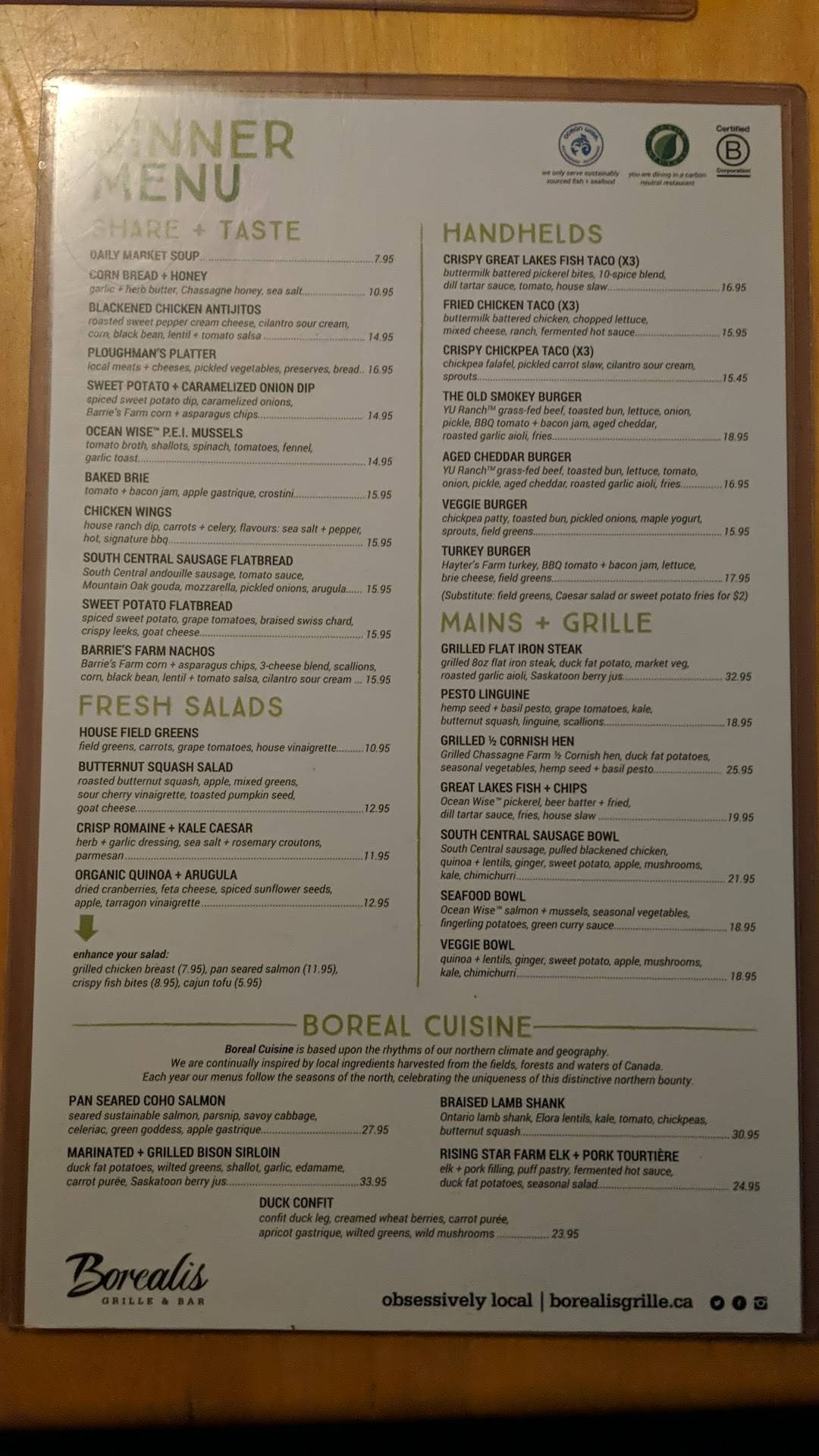 Menu at Borealis Grille & Bar (Guelph), Guelph