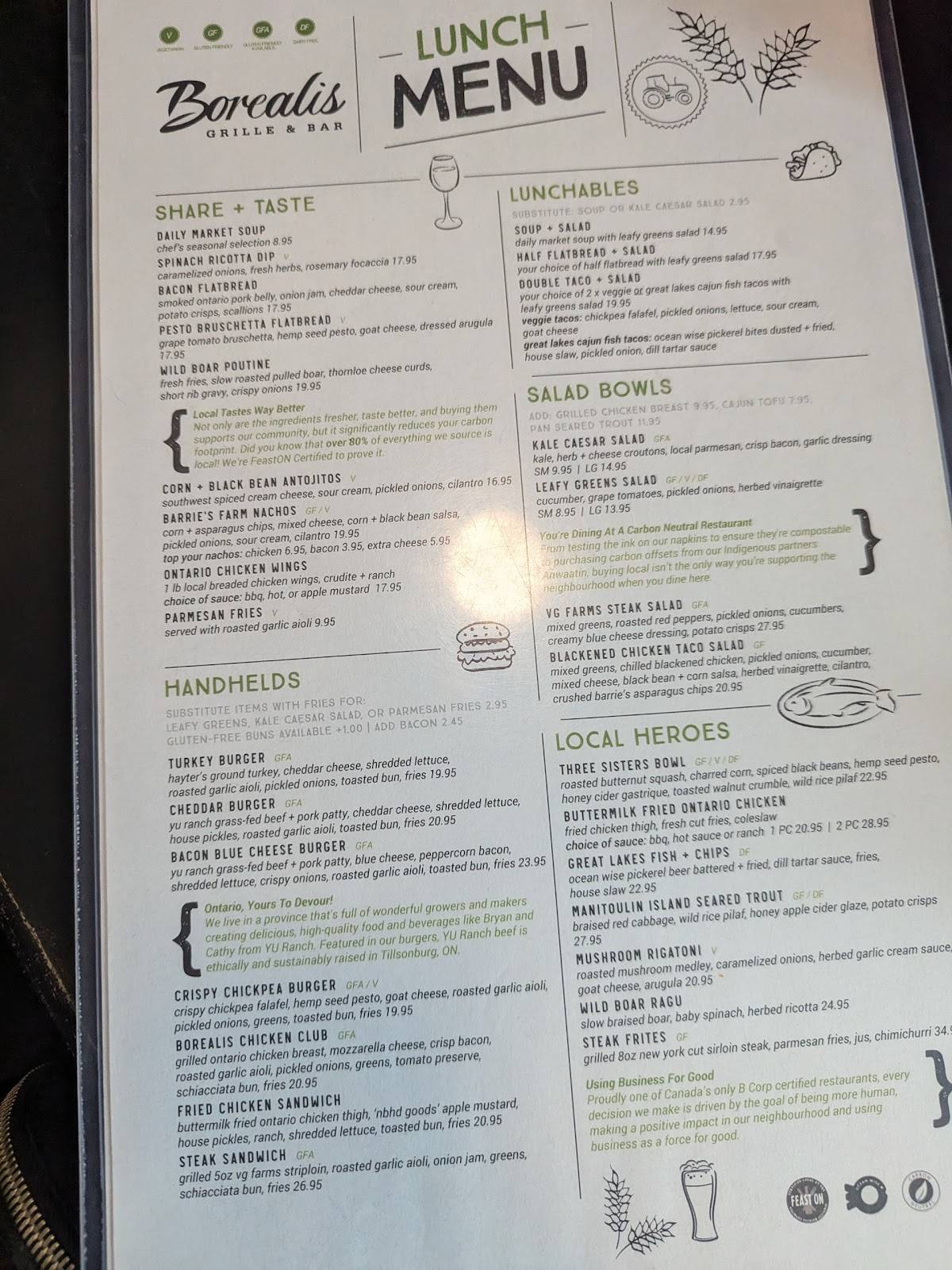Menu at Borealis Grille & Bar (Guelph), Guelph