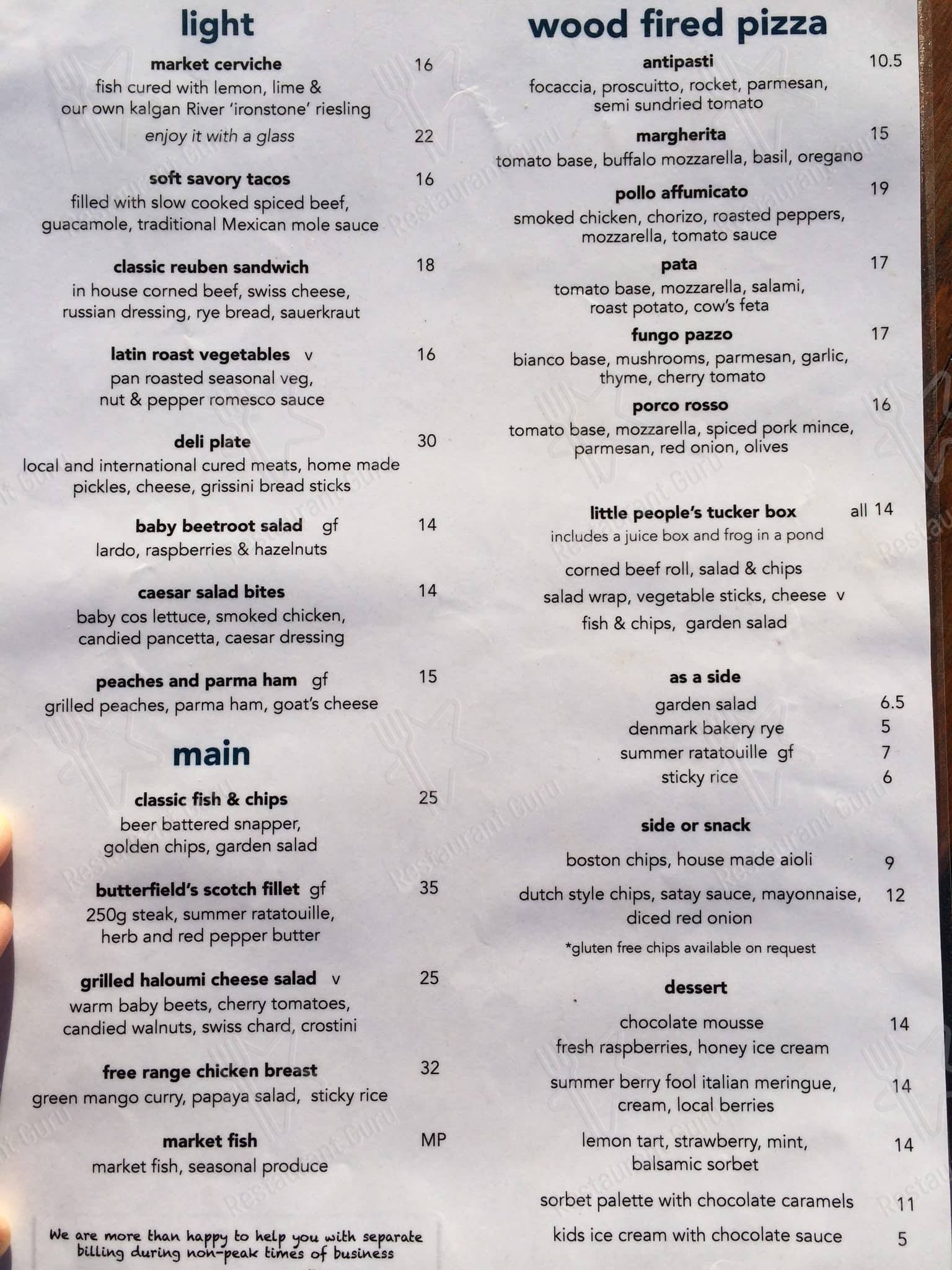 Menu at Boston Brewing Co. restaurant, Denmark