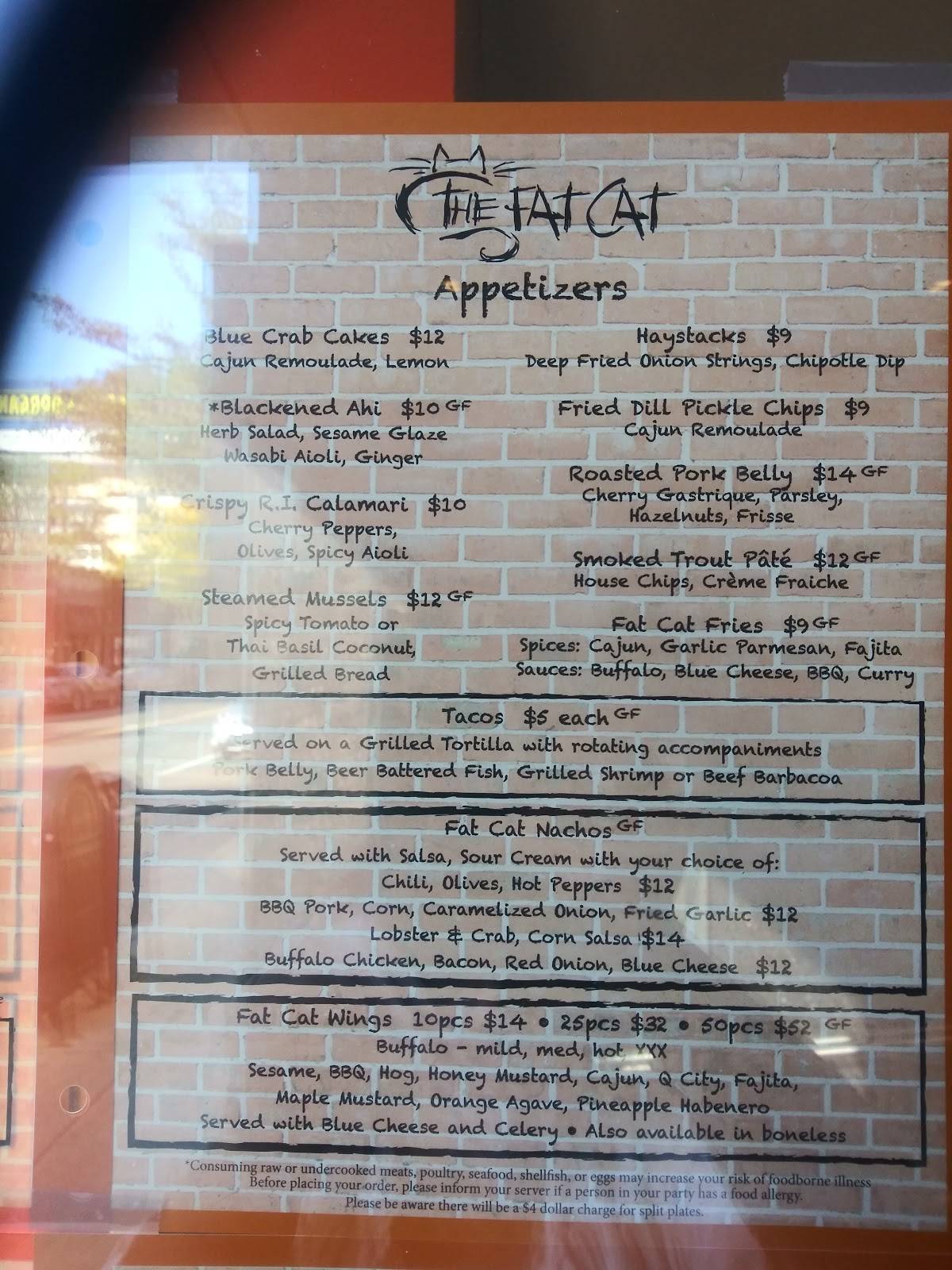Menu at The Fat Cat restaurant, Quincy, Hancock St