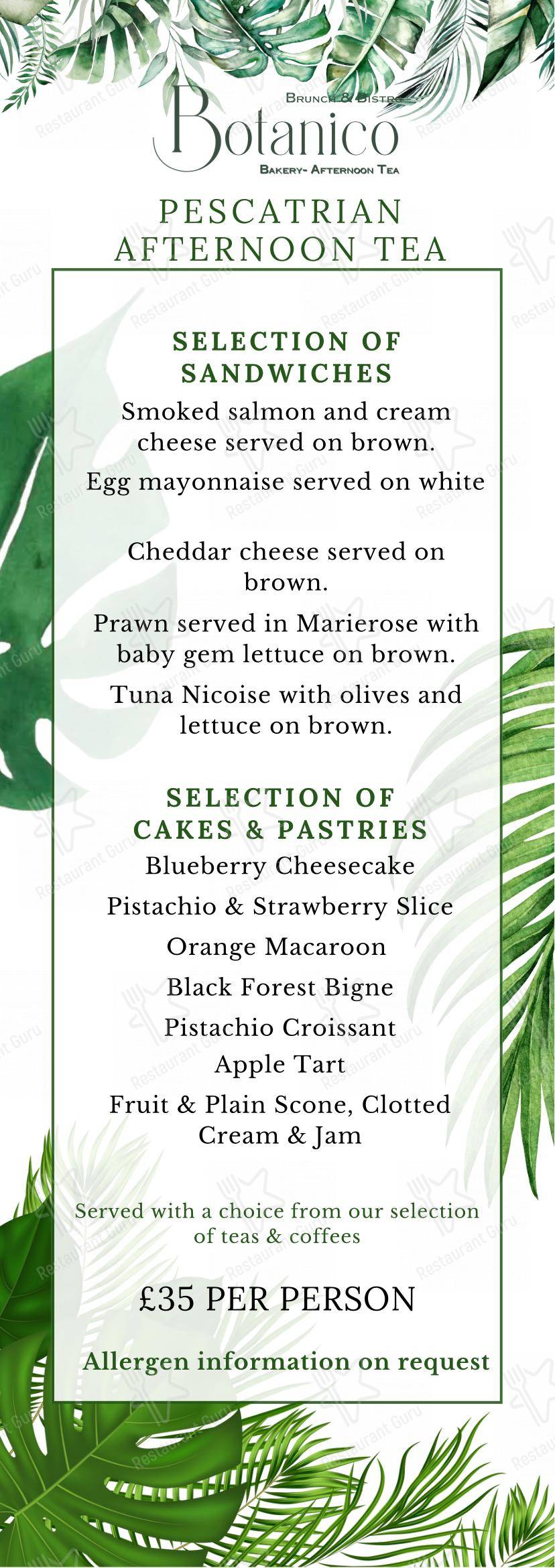 Menu at Botanico Woolton restaurant, Liverpool