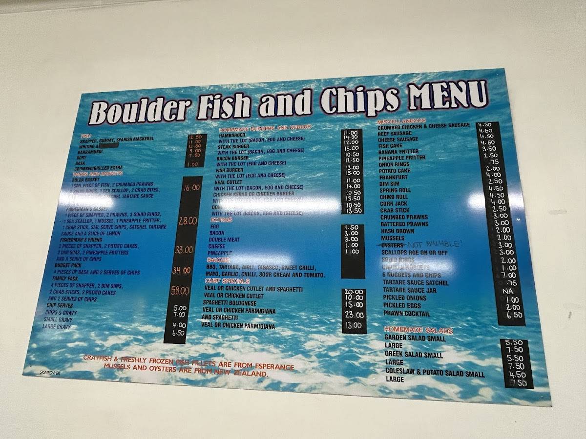 Menu at Boulder Fish 'N' Chips fast food, Boulder
