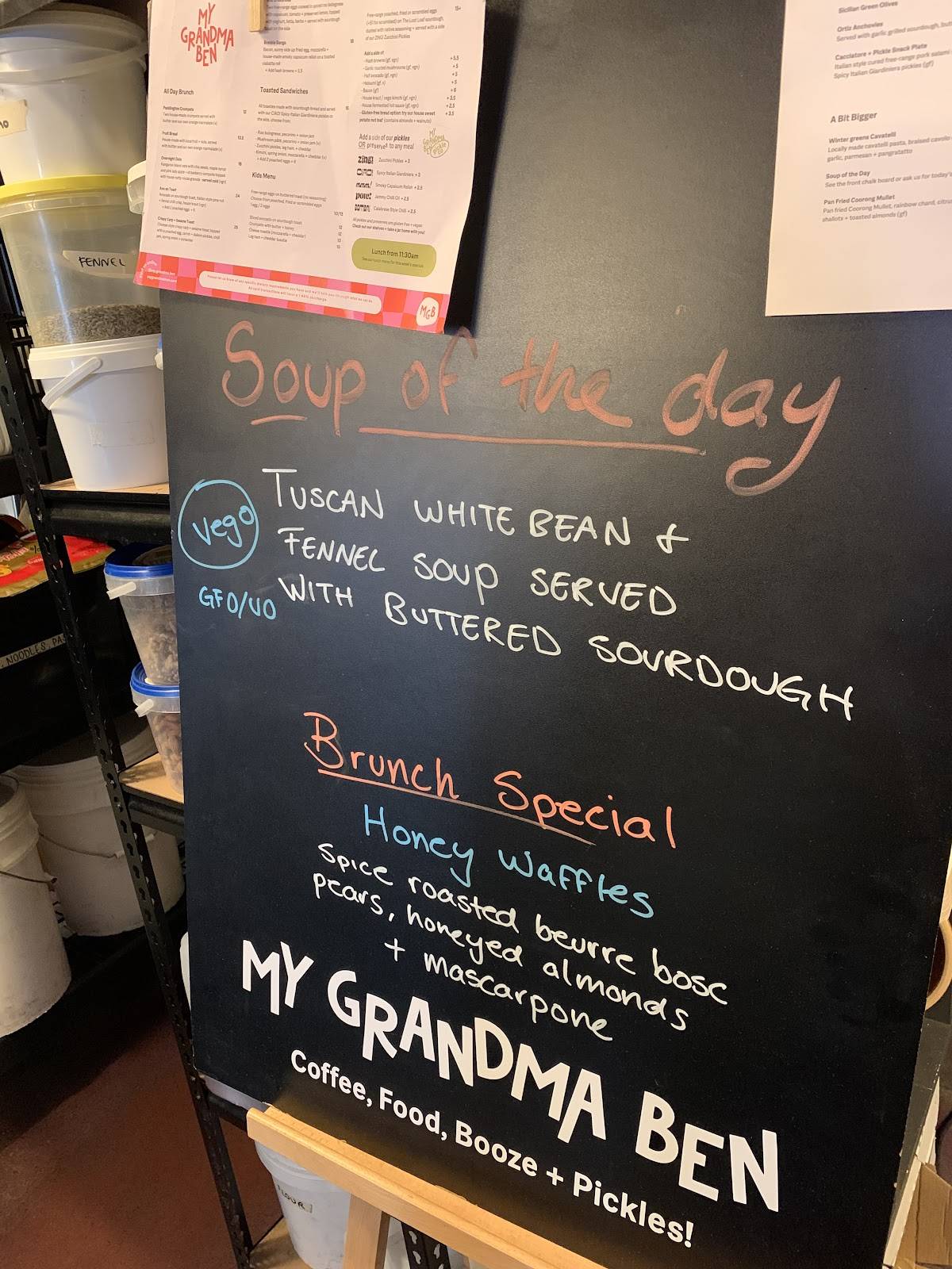 Menu at My Grandma Ben cafe, Bowden
