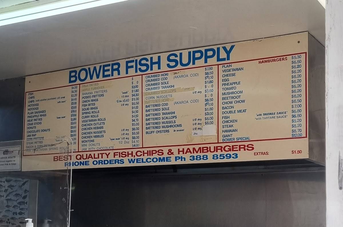Menu at Bower Fish Supply restaurant, Christchurch