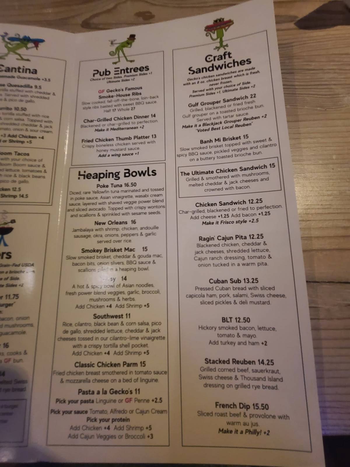 Menu at Gecko’s Grill & Pub, Bradenton, FL-64 E