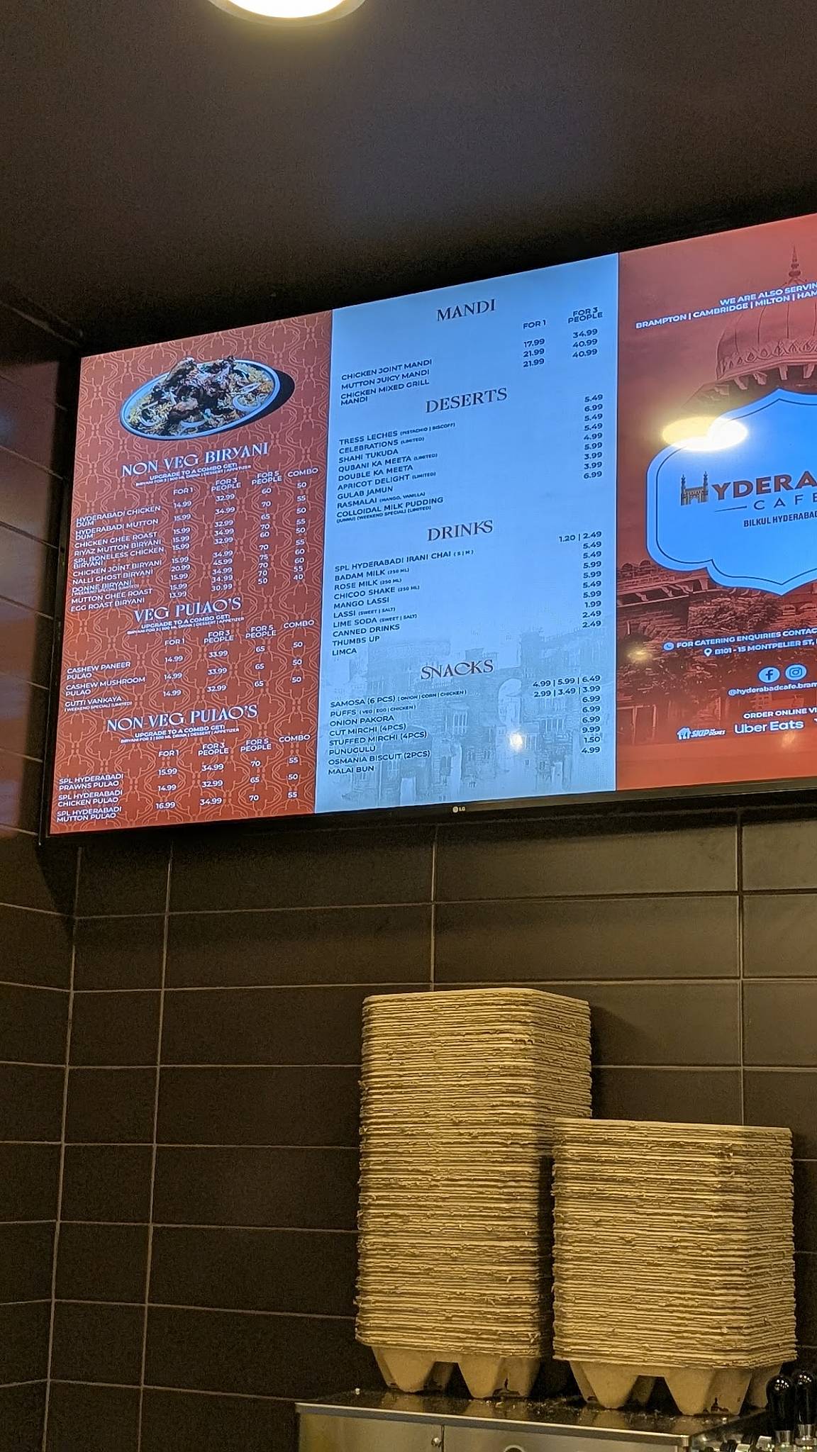 Menu at Hyderabad Cafe, Brampton