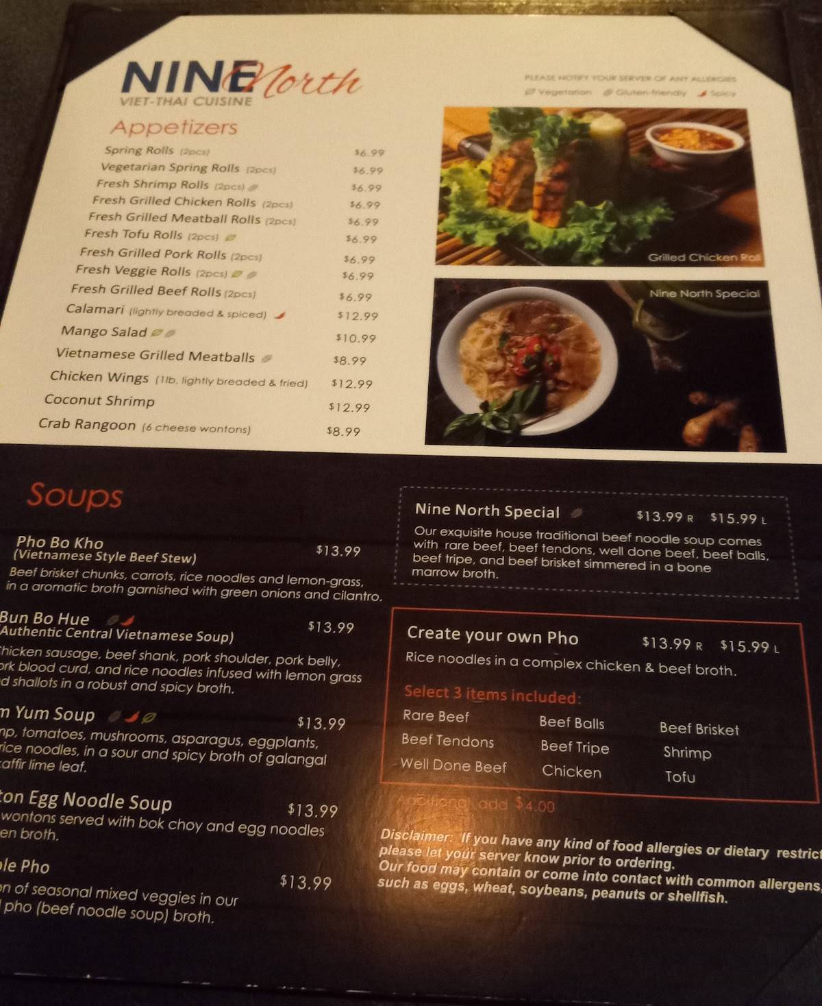 Menu at Nine North (Viet-Thai Cuisine) restaurant, Brantford