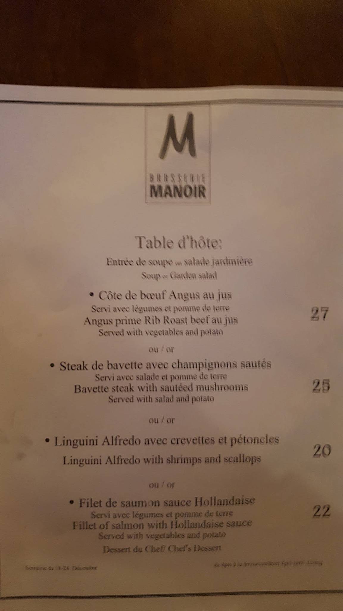 Menu at Brasserie Le Manoir Pointe-Claire pub & bar, Pointe-Claire, 600 ...