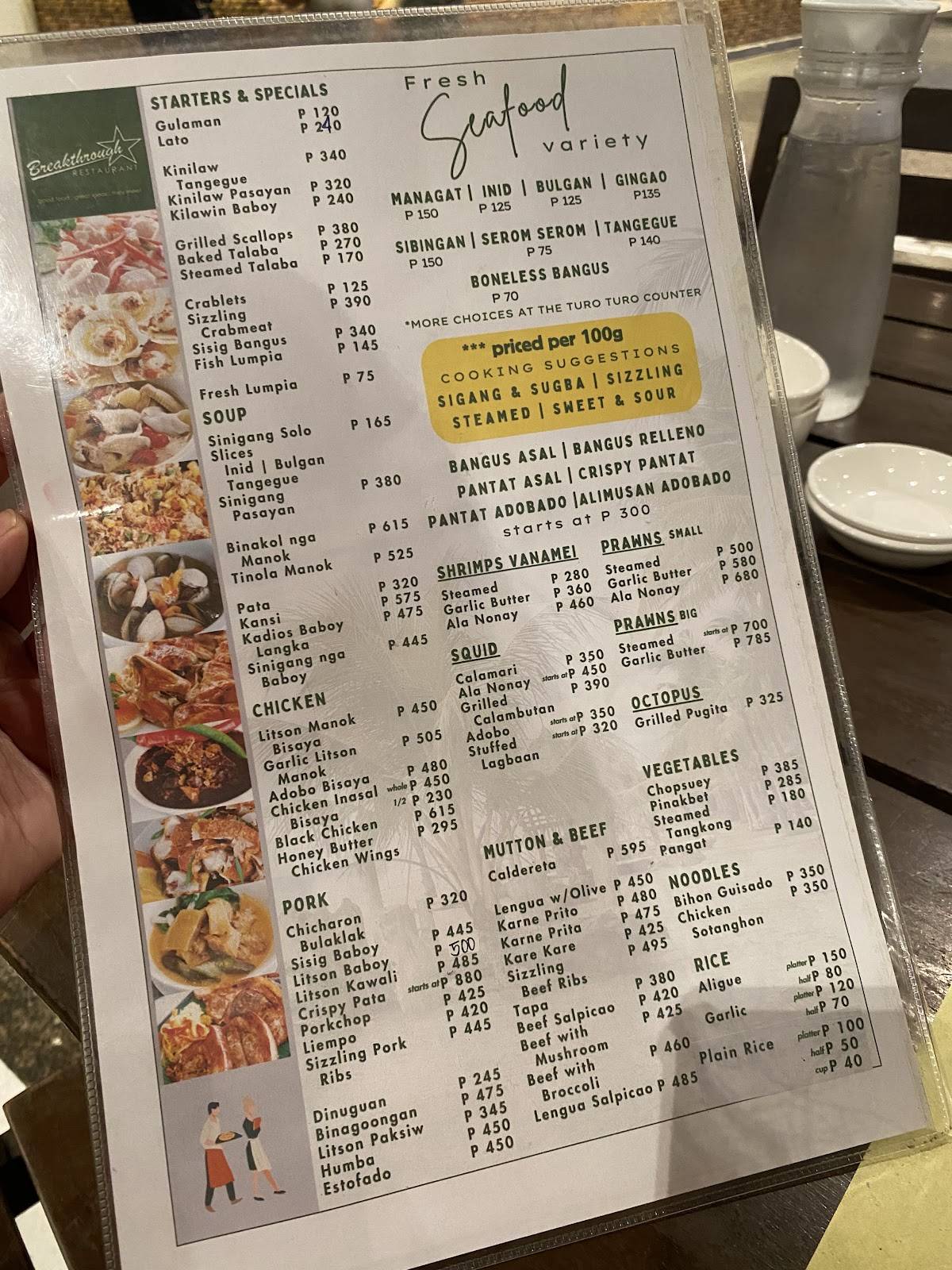 Menu at Breakthrough Restaurant, Iloilo City, MGH8+WWQ