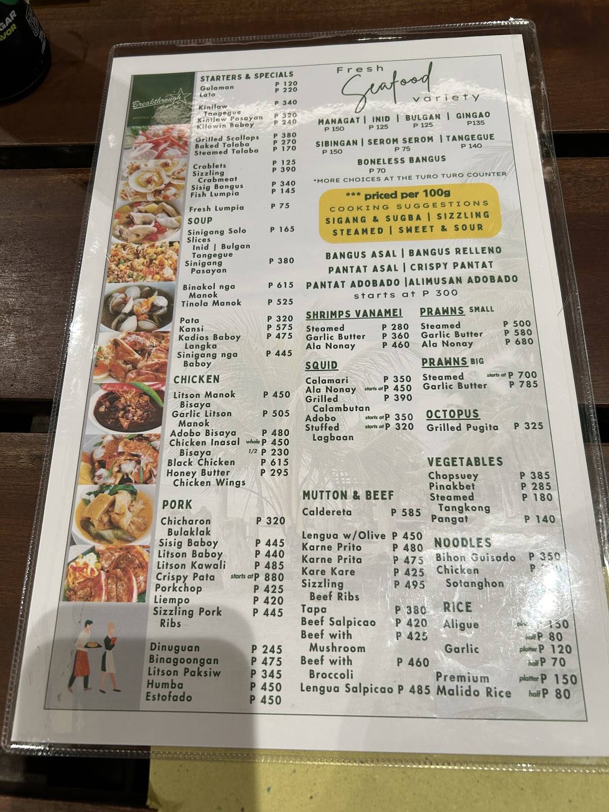 Menu at Breakthrough Restaurant, Iloilo City, MGH8+WWQ