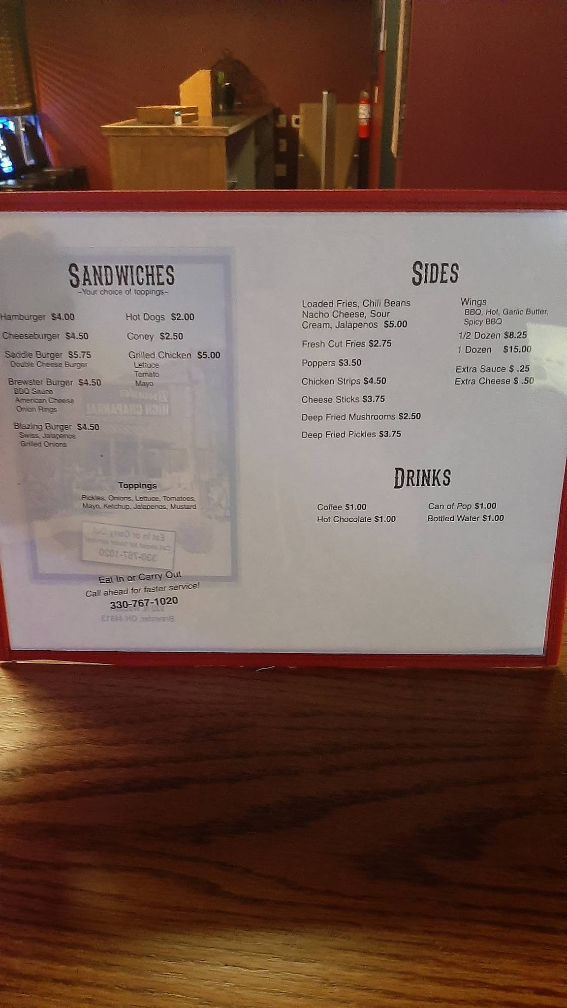 Menu at Brewster High Chaparral restaurant, Brewster