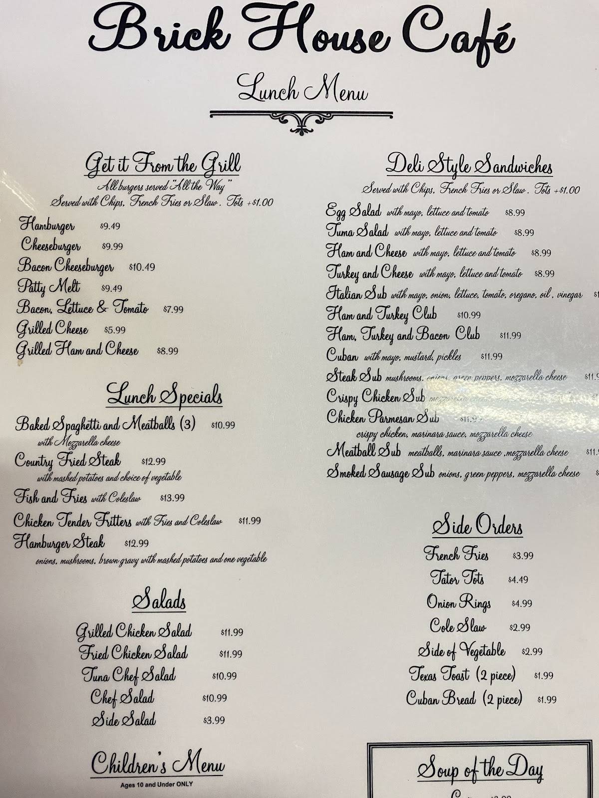 Menu at Brick House Cafe, Plant City, 206 S Evers St