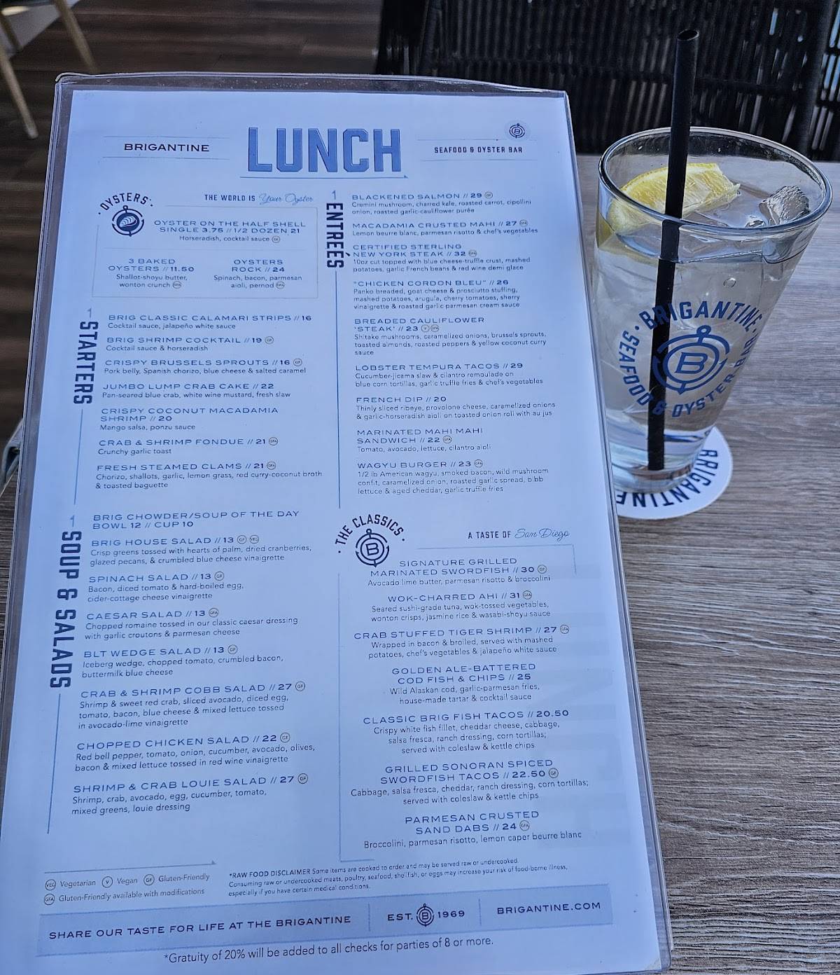 Menu at Brigantine Seafood & Oyster Bar, San Diego, N Harbor Dr