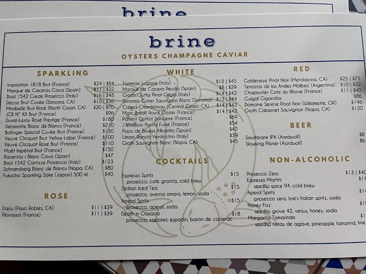 Menu at Brine restaurant, Jacksonville