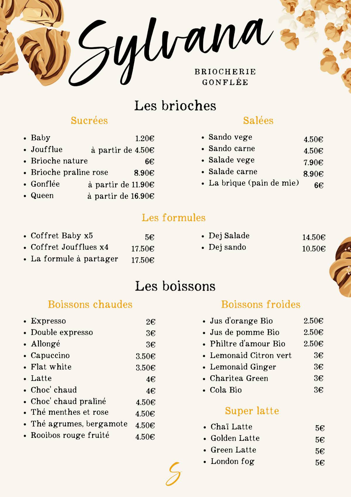 Menu at Sylvana Briocherie Gonflée, Lille