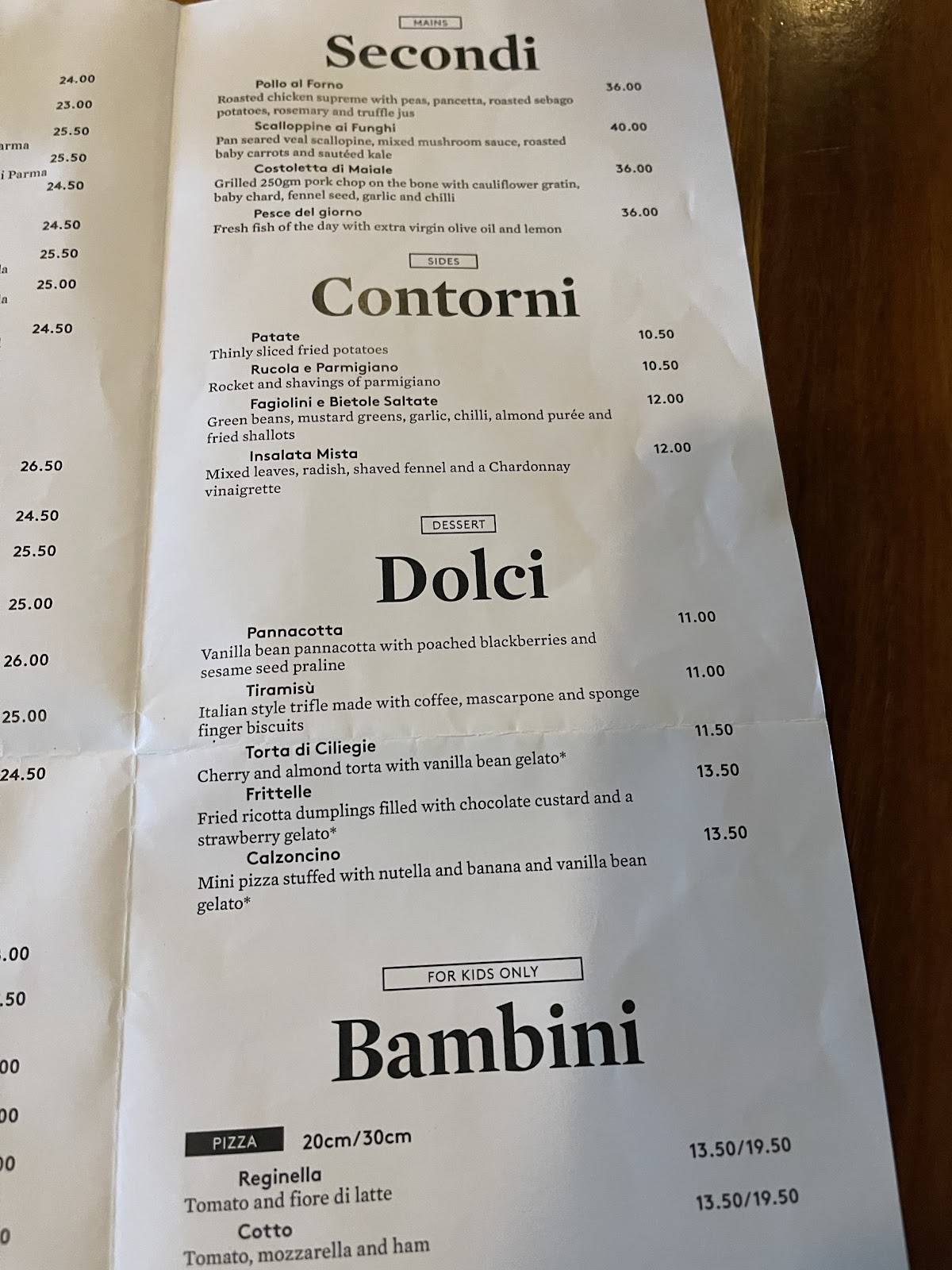 Menu at Julius Pizzeria, South Brisbane