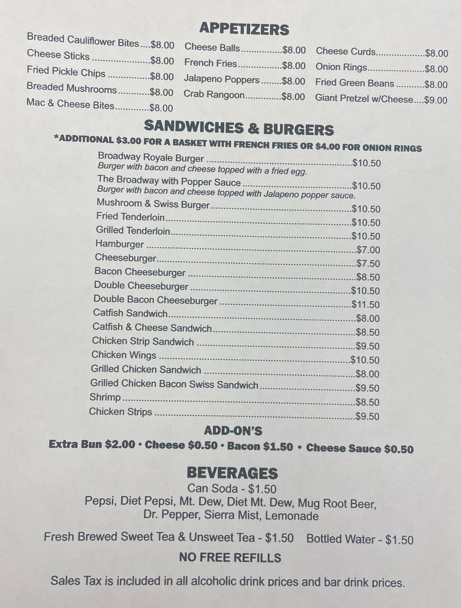 Menu at Broadway Bar N Grill, Hannibal