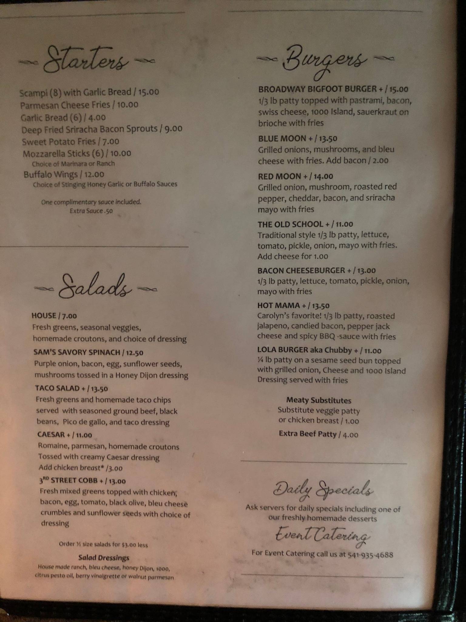 Menu at Broadway Grill pub & bar, Veneta